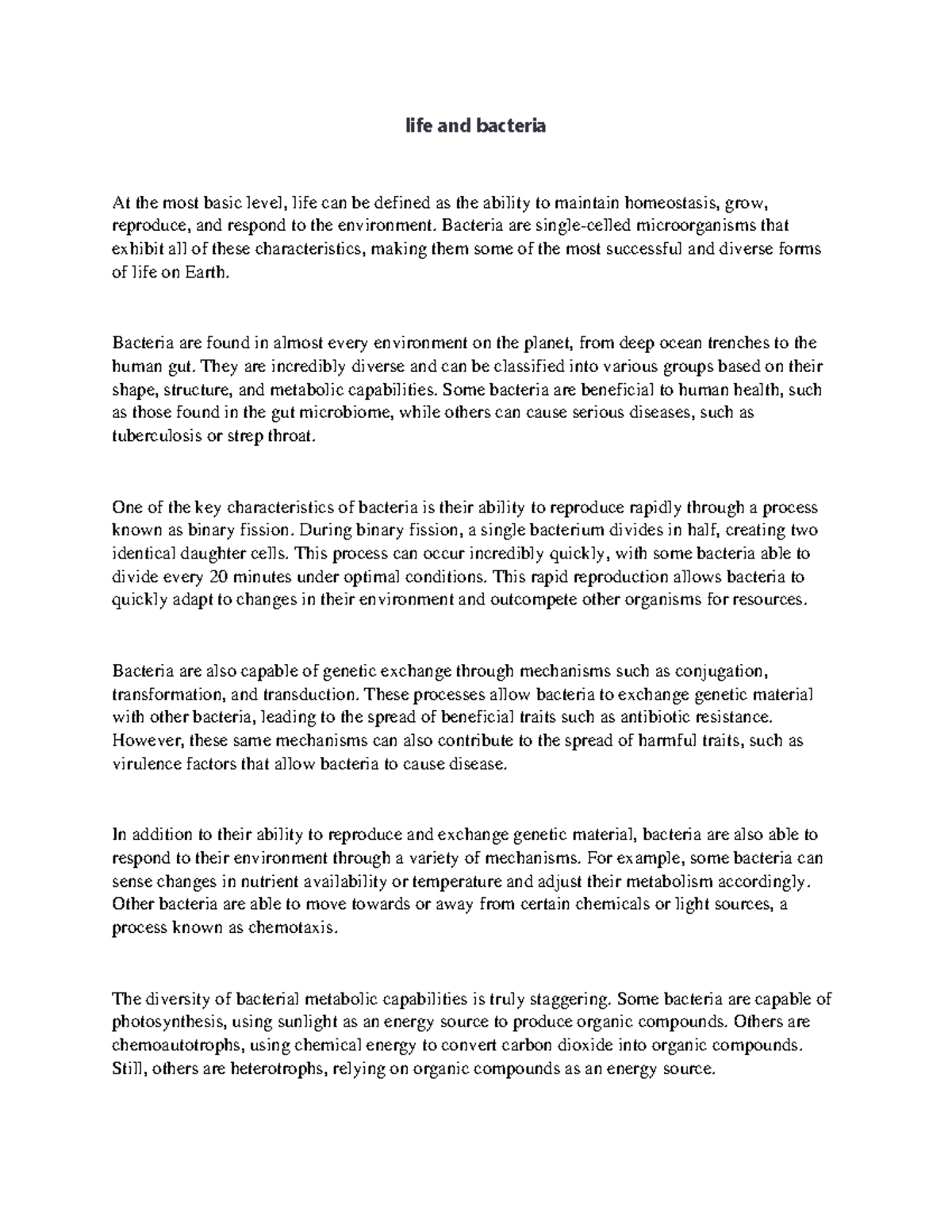 BIOL 201 - life and bacteria - life and bacteria At the most basic ...