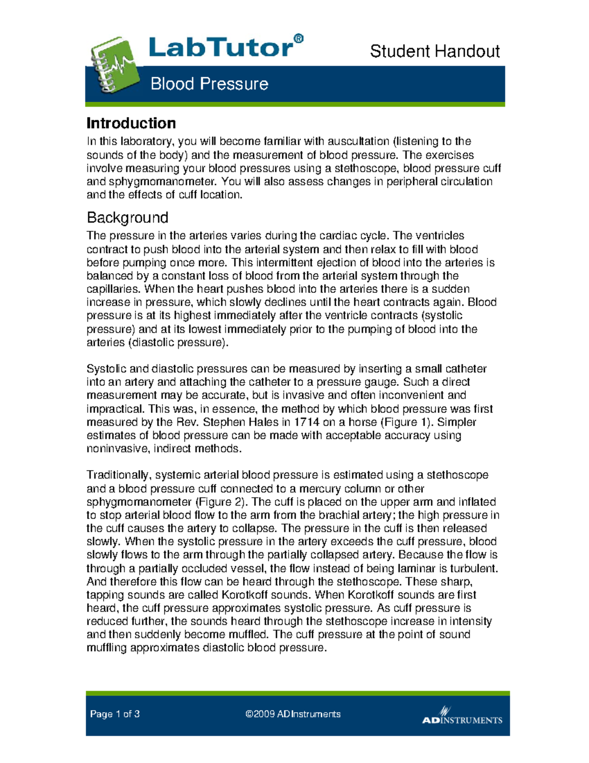 Blood Pressure Student Handout - Organfarmakologi - Københavns - Studocu