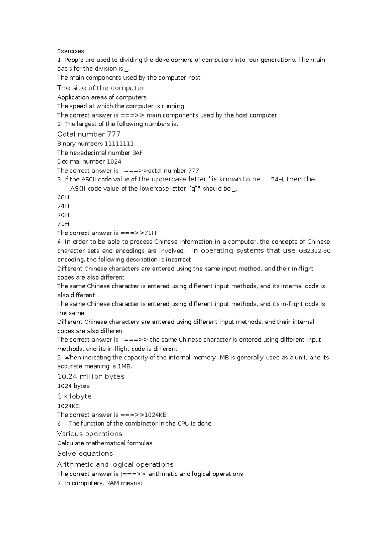 Exercises - Summary of Computer Problems - Exercises People are used to dividing the development ...