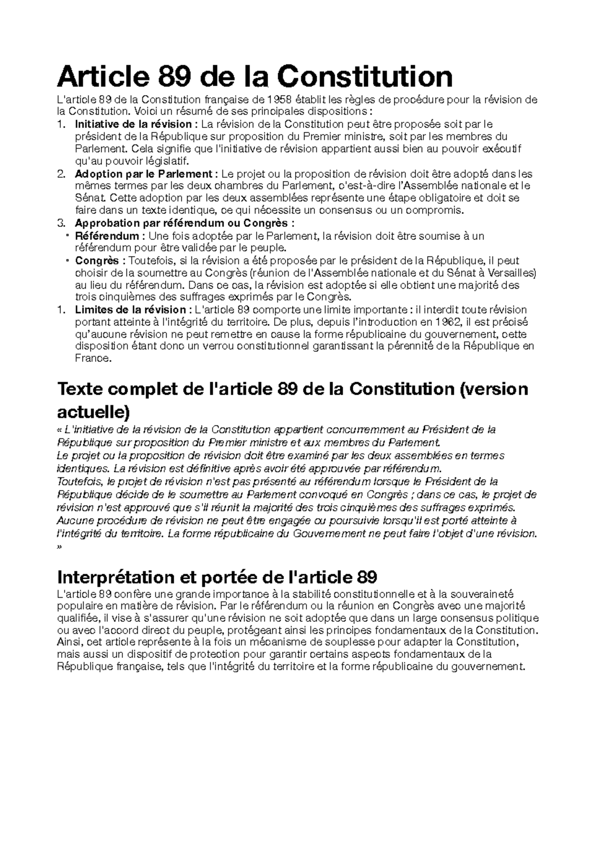 Article 89 de la Constitution - Article 89 de la Constitution L'article ...