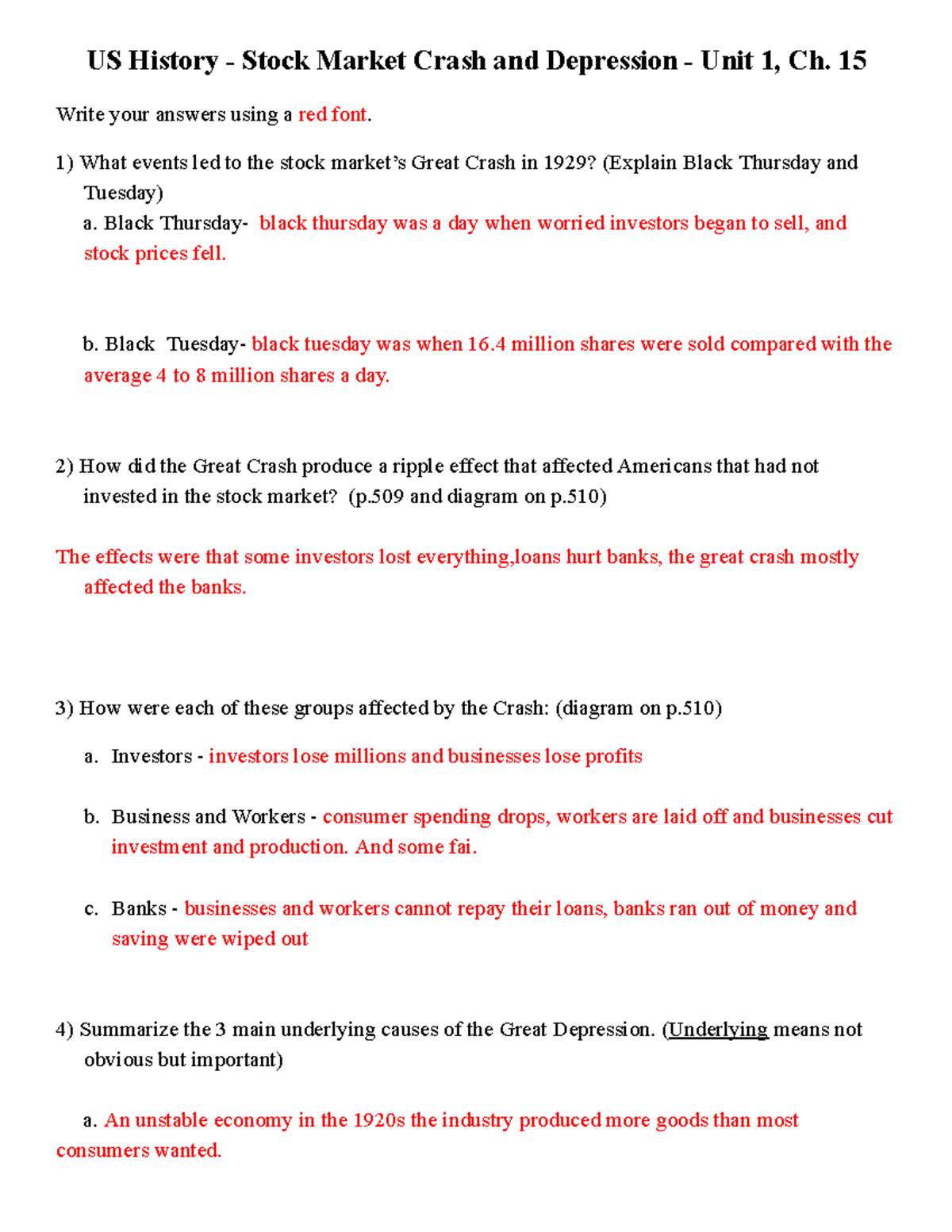 Stock Market Crash 1929 - Unit 1 - US History - Stock Market Crash and ...