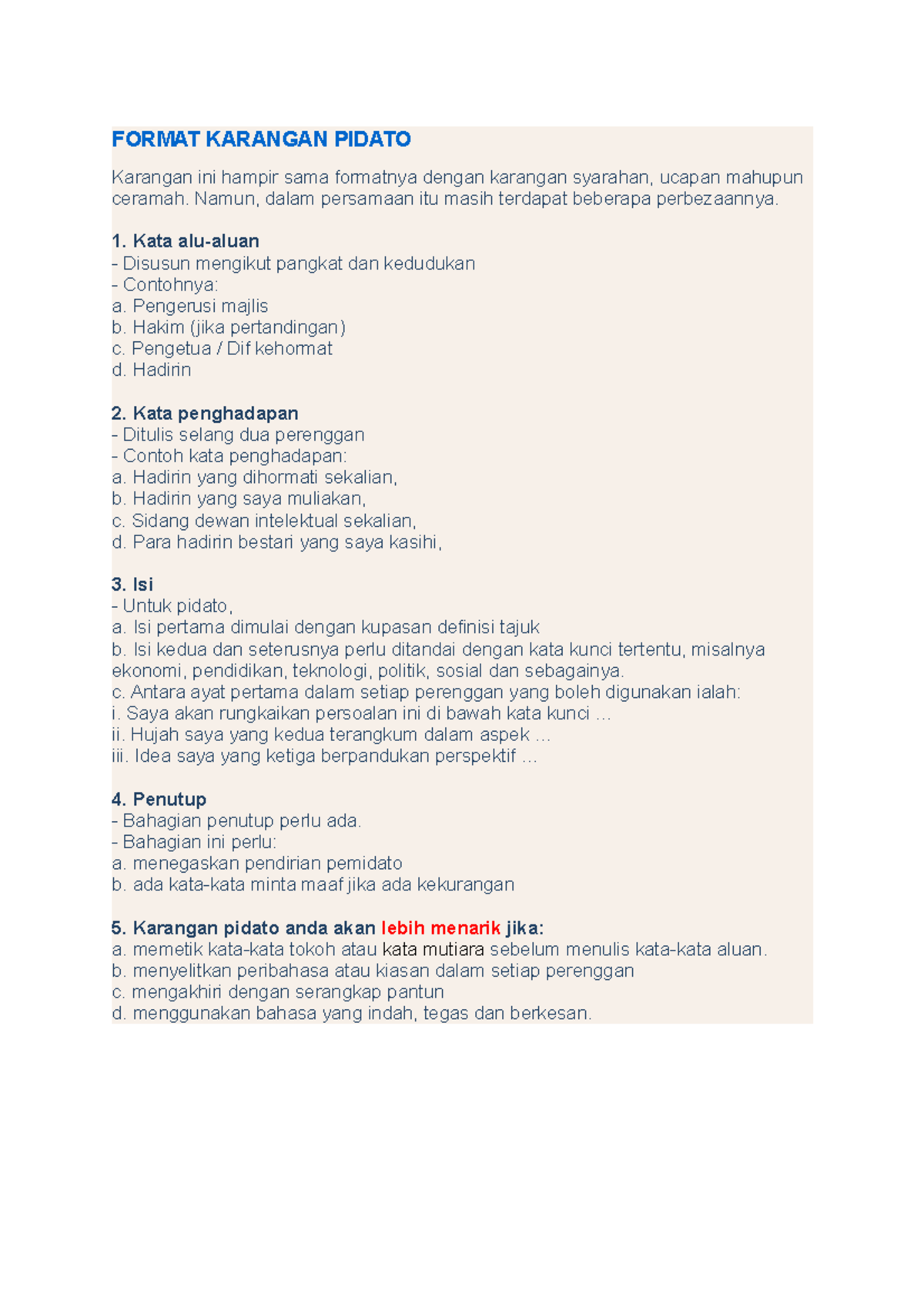 Format Karangan Pidato - FORMAT KARANGAN PIDATO Karangan ini hampir ...