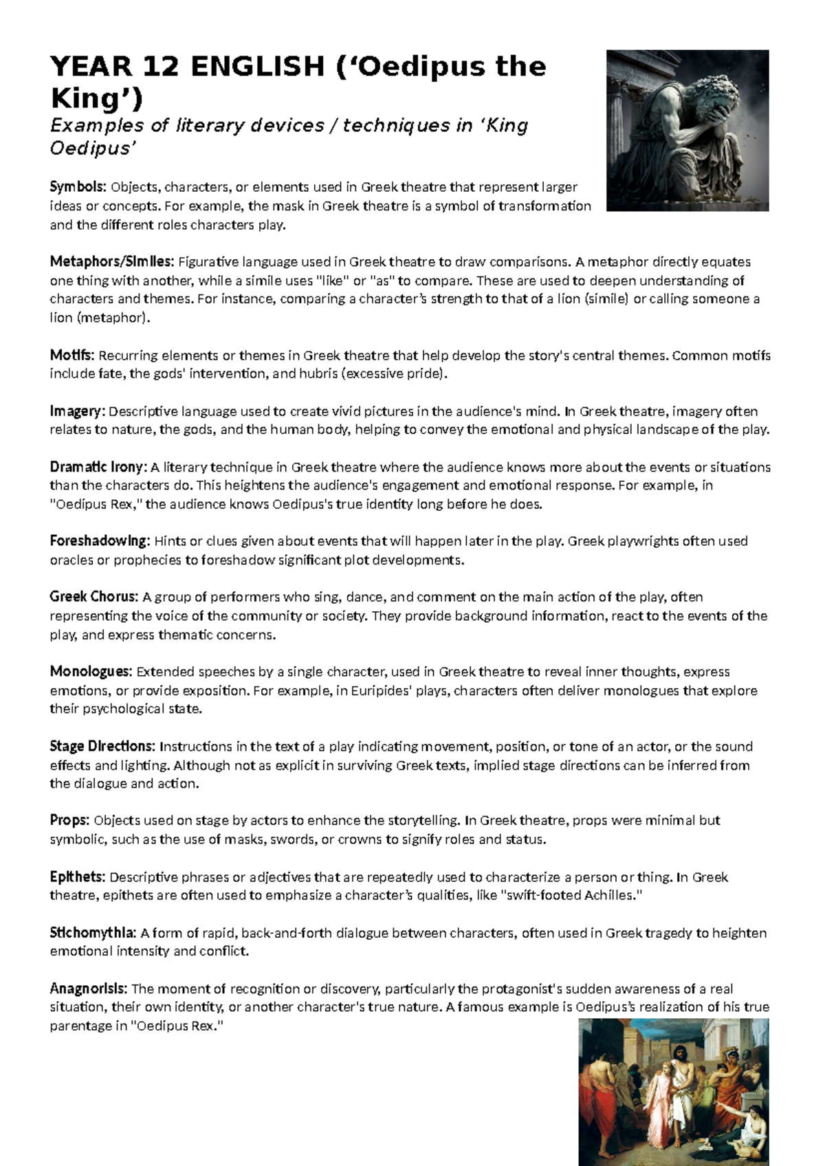 KEY Quotes - YEAR 12 ENGLISH (‘Oedipus the King’) Examples of literary ...