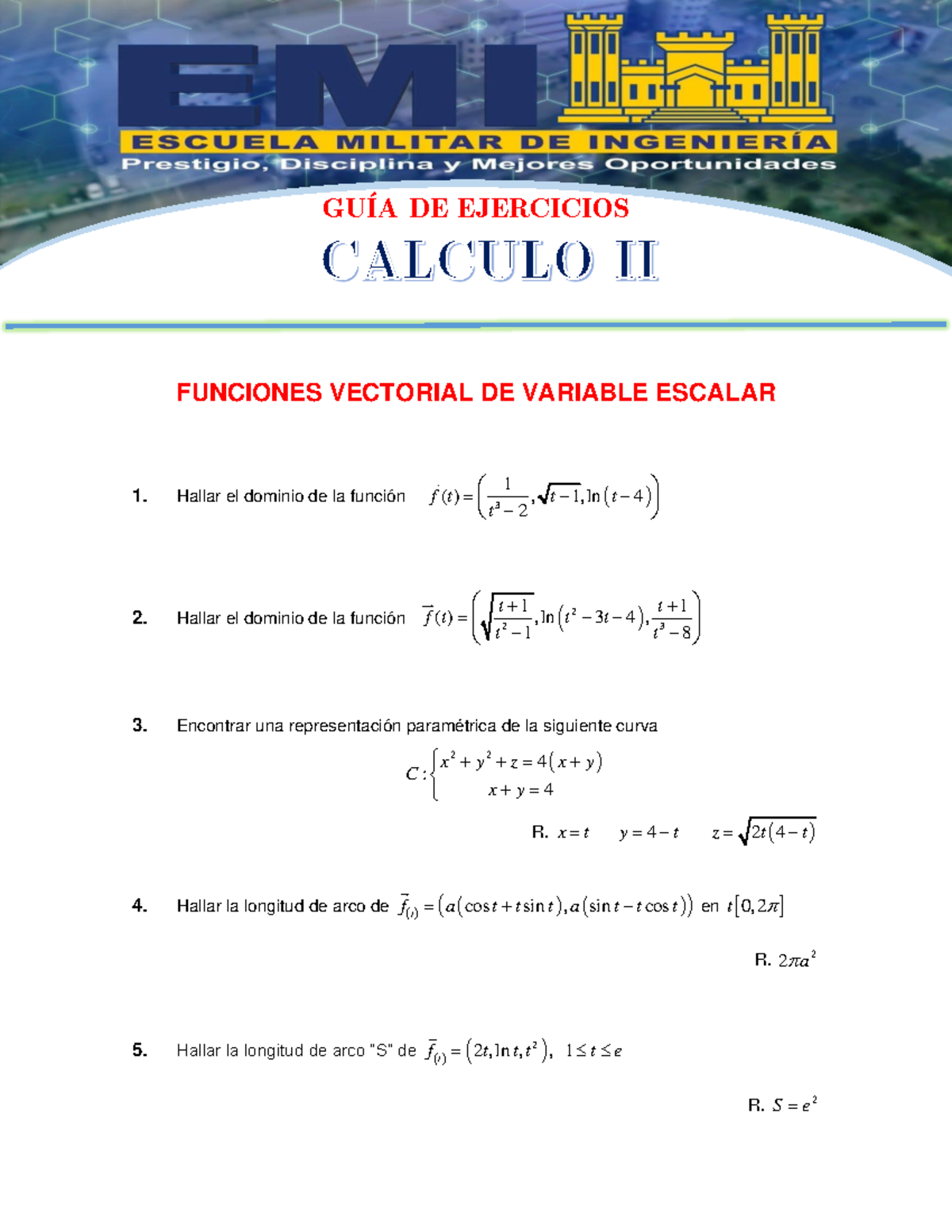 Practica 3 Cap 3 Funciones Vectoriales Var Esc Calculo I 2022 - CALCULO II GUÍA DE EJERCICIOS ...