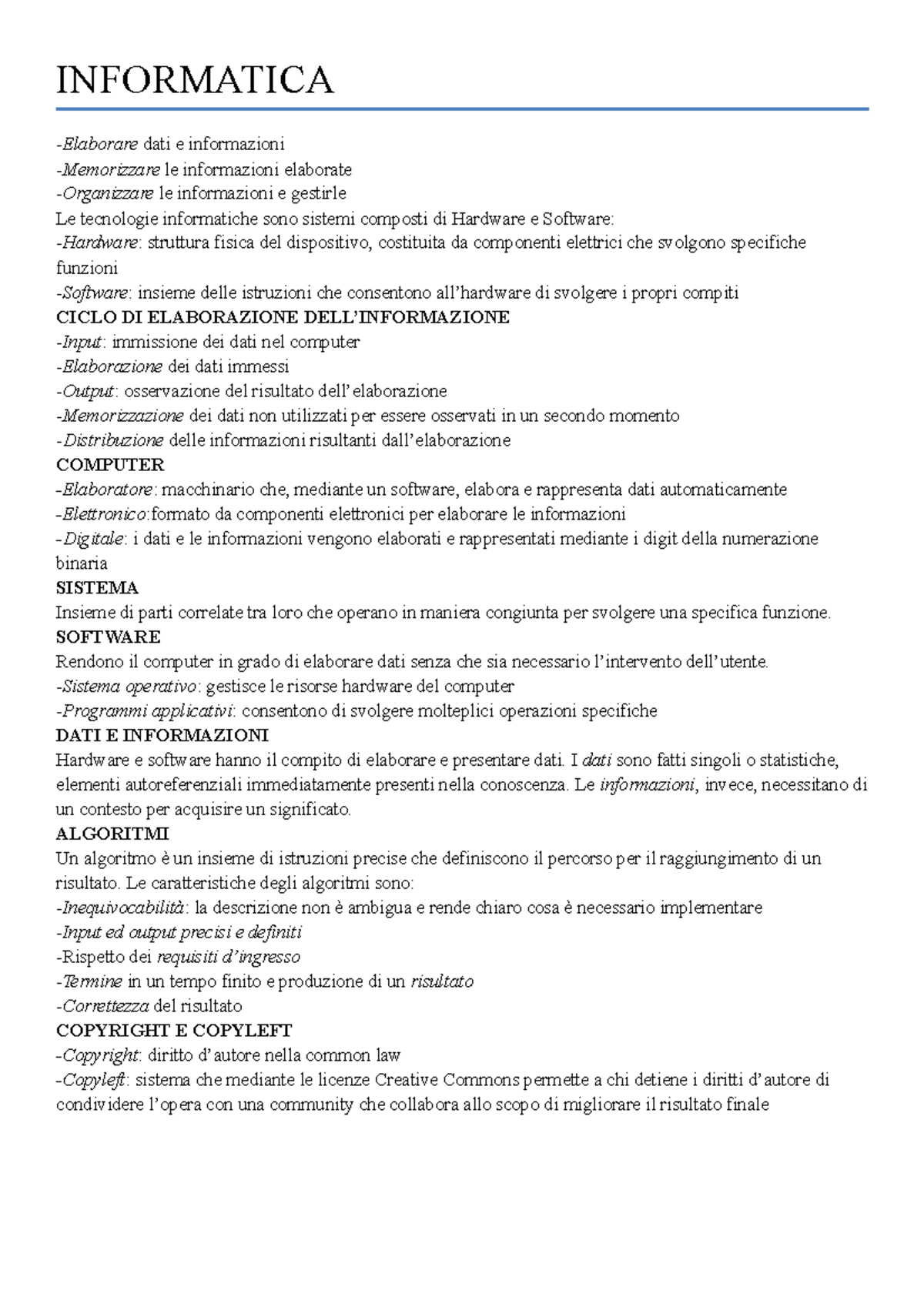 Informatica di base. nozioni fondamentali - INFORMATICA Elaborare dati ...