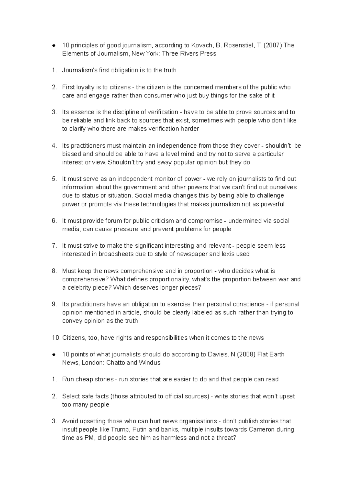 AMR L3 - Lecture notes 3 - 10 principles of good journalism, according ...