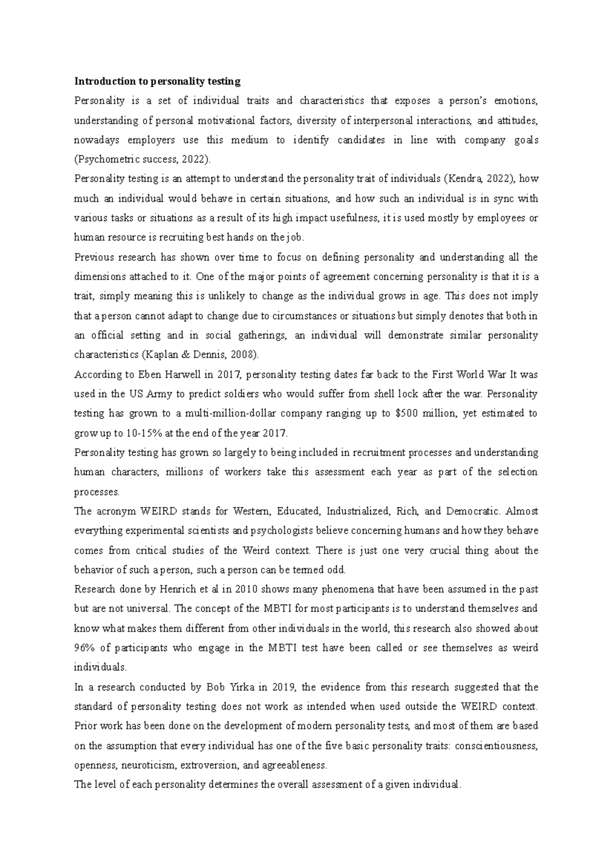 Personality Testing - Introduction to personality testing Personality ...