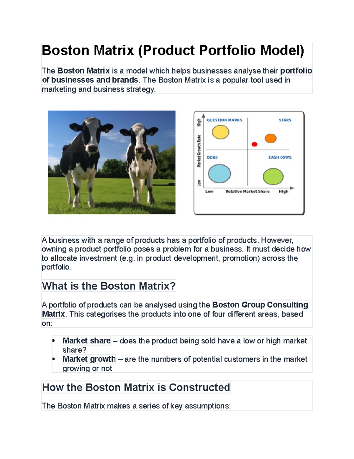 Boston Matrix - Notes - AS Level - Boston Matrix (Product Portfolio ...