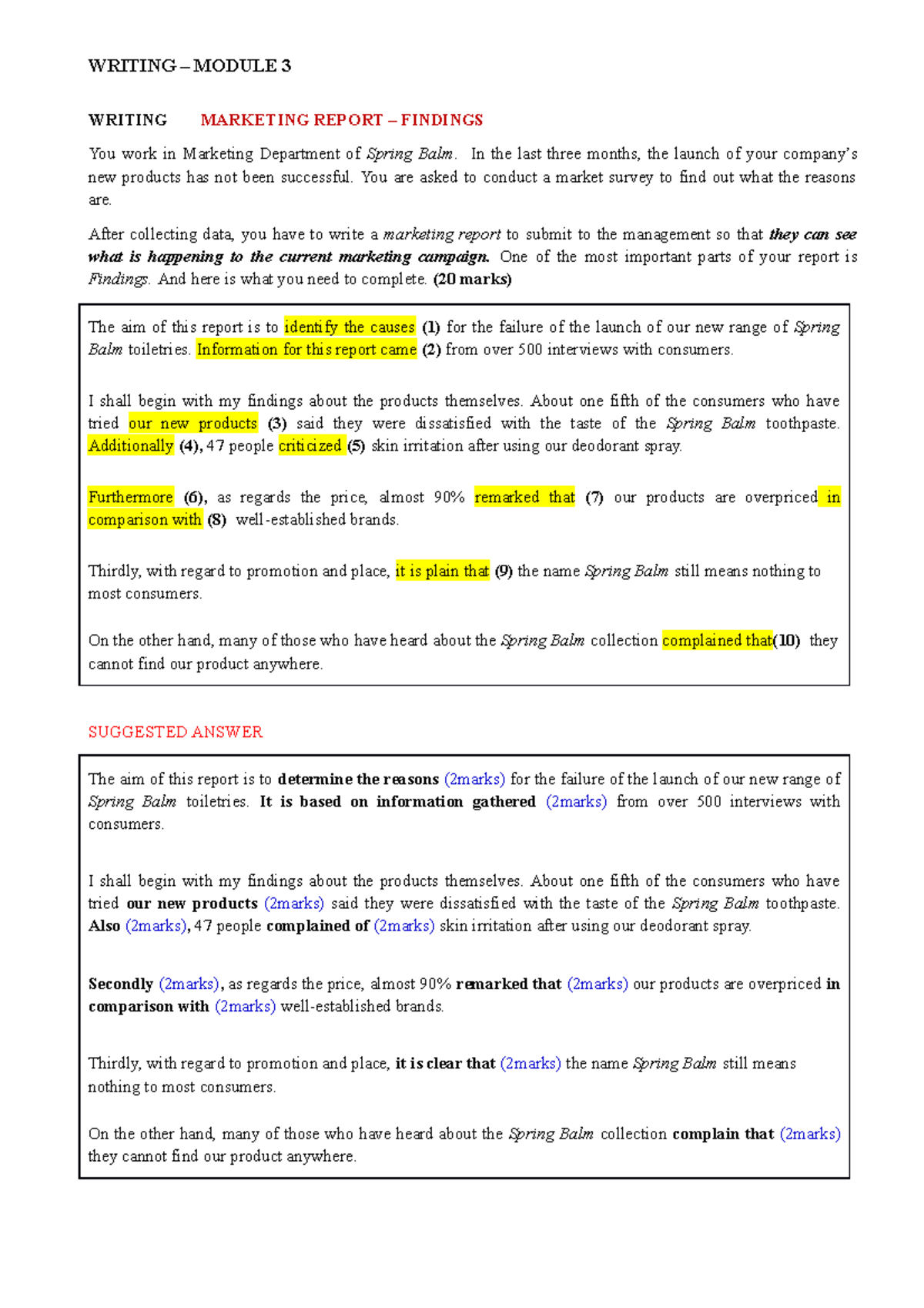 Writing Module 3 - WRITING – MODULE 3 WRITING MARKETING REPORT ...