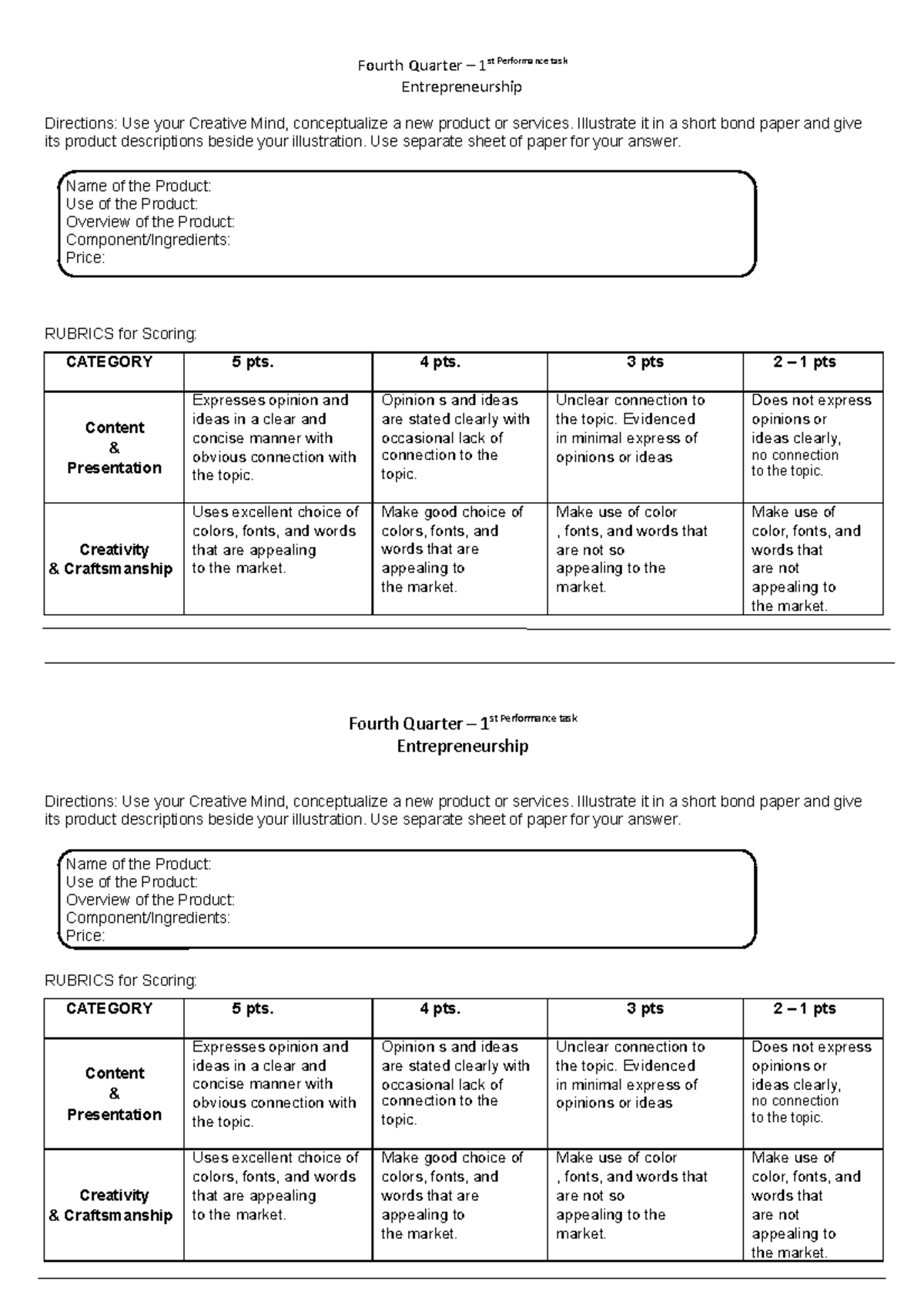 Performance task-Activity 1 - Fourth Quarter – 1st Performance task ...