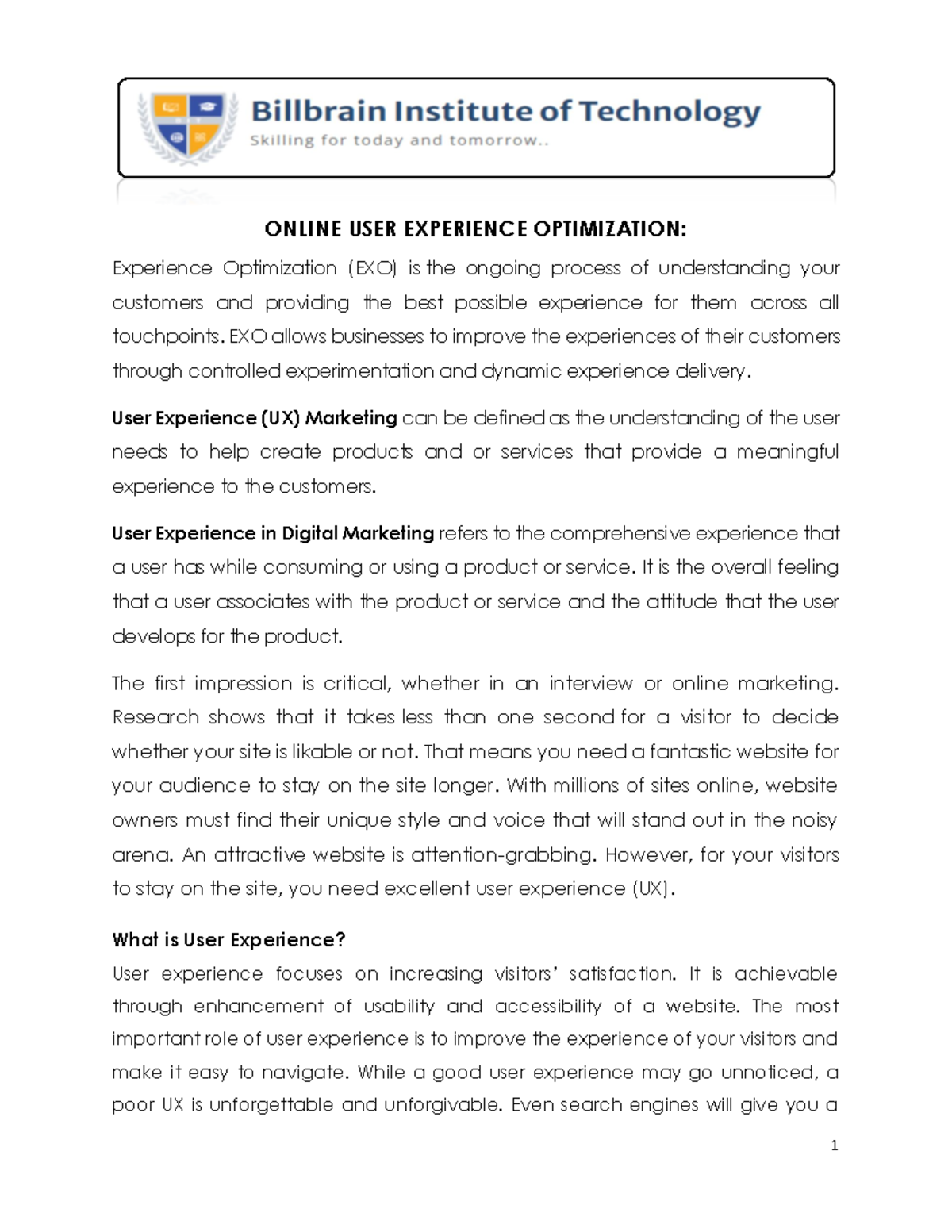 5- Online USER Experience Optimization - ONLINE USER EXPERIENCE ...