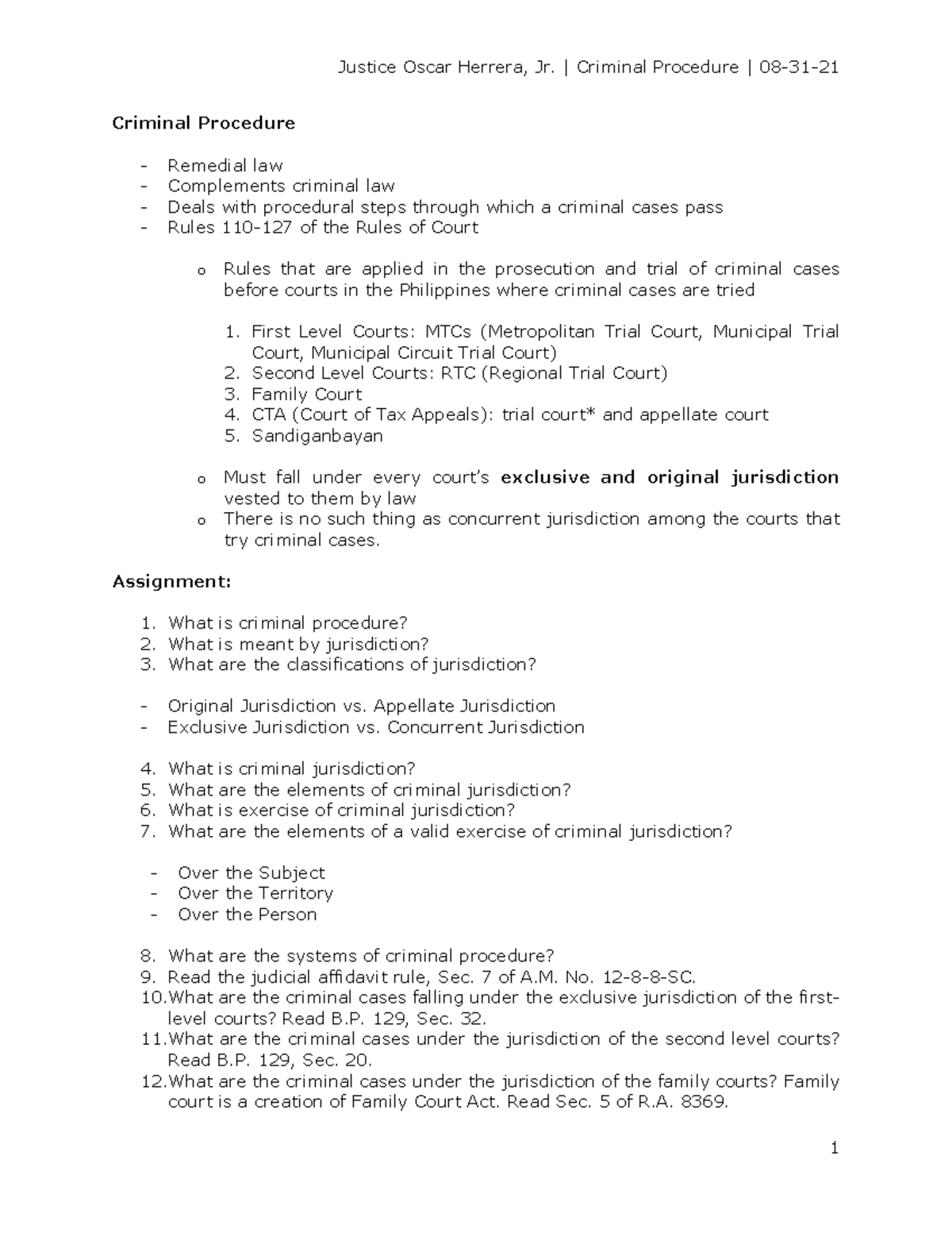 Criminal Procedure Law Notes that will help you on your CrimPro ...