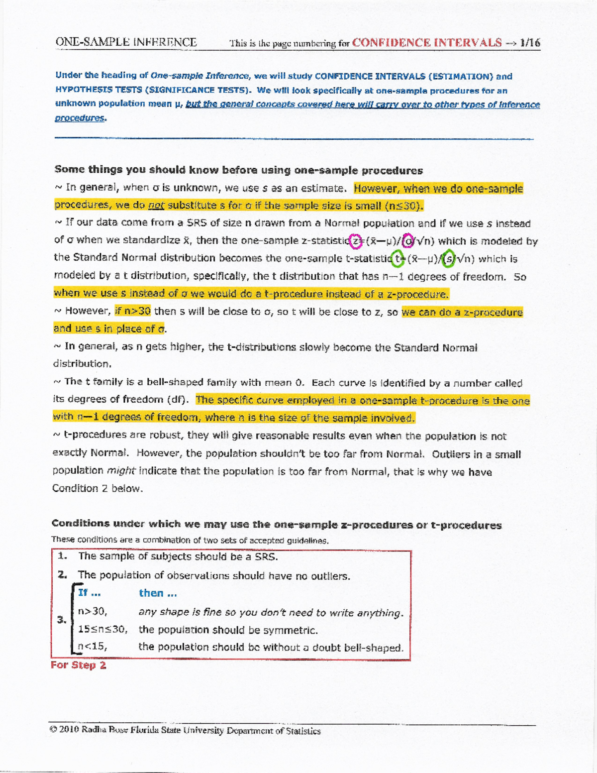 One-sample Confidence Interval - ONE-SAMPLE INFERENCE © 2010 Radha Bose ...