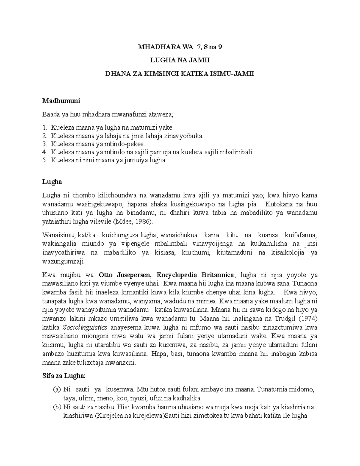 Mhadhara WA 7 - Additional notes to help - MHADHARA WA 7, 8 na 9 LUGHA ...