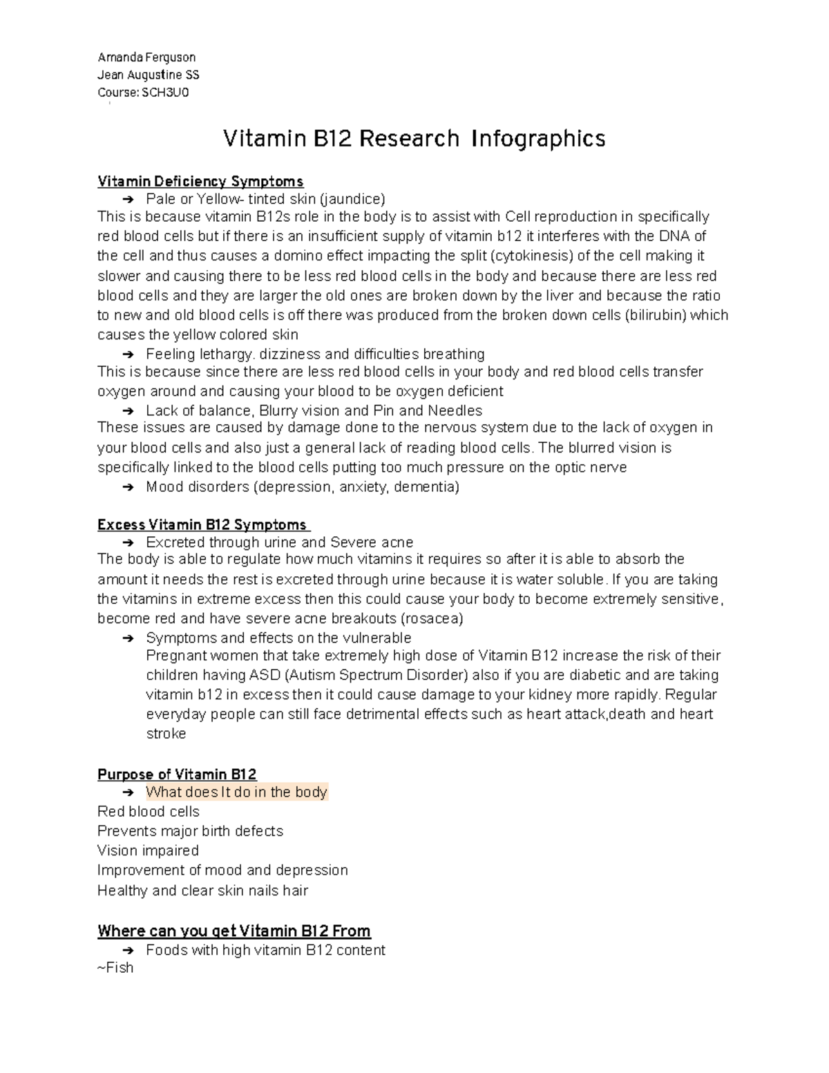 Vitamin B12 Infographic - Amanda Ferguson Jean Augustine SS Course ...