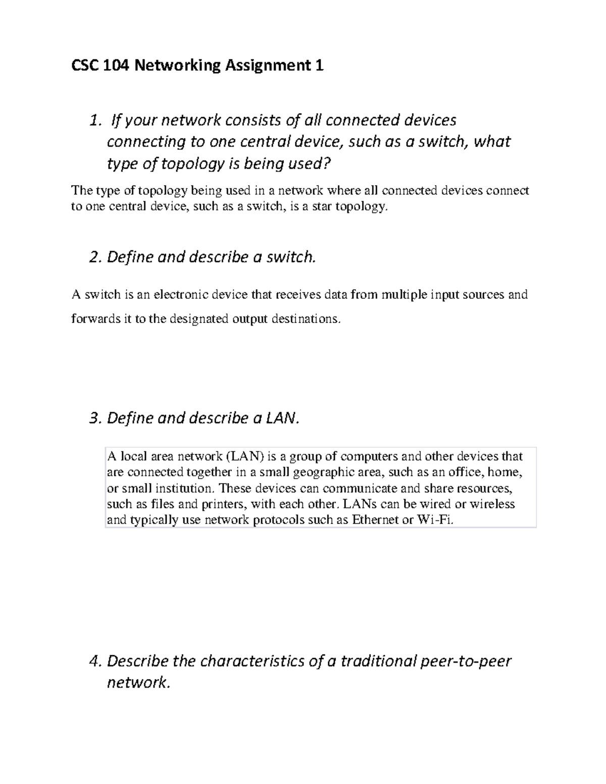 Csc 104 Networrking Assignment 1 Csc 104 Networking Assignment 1 1