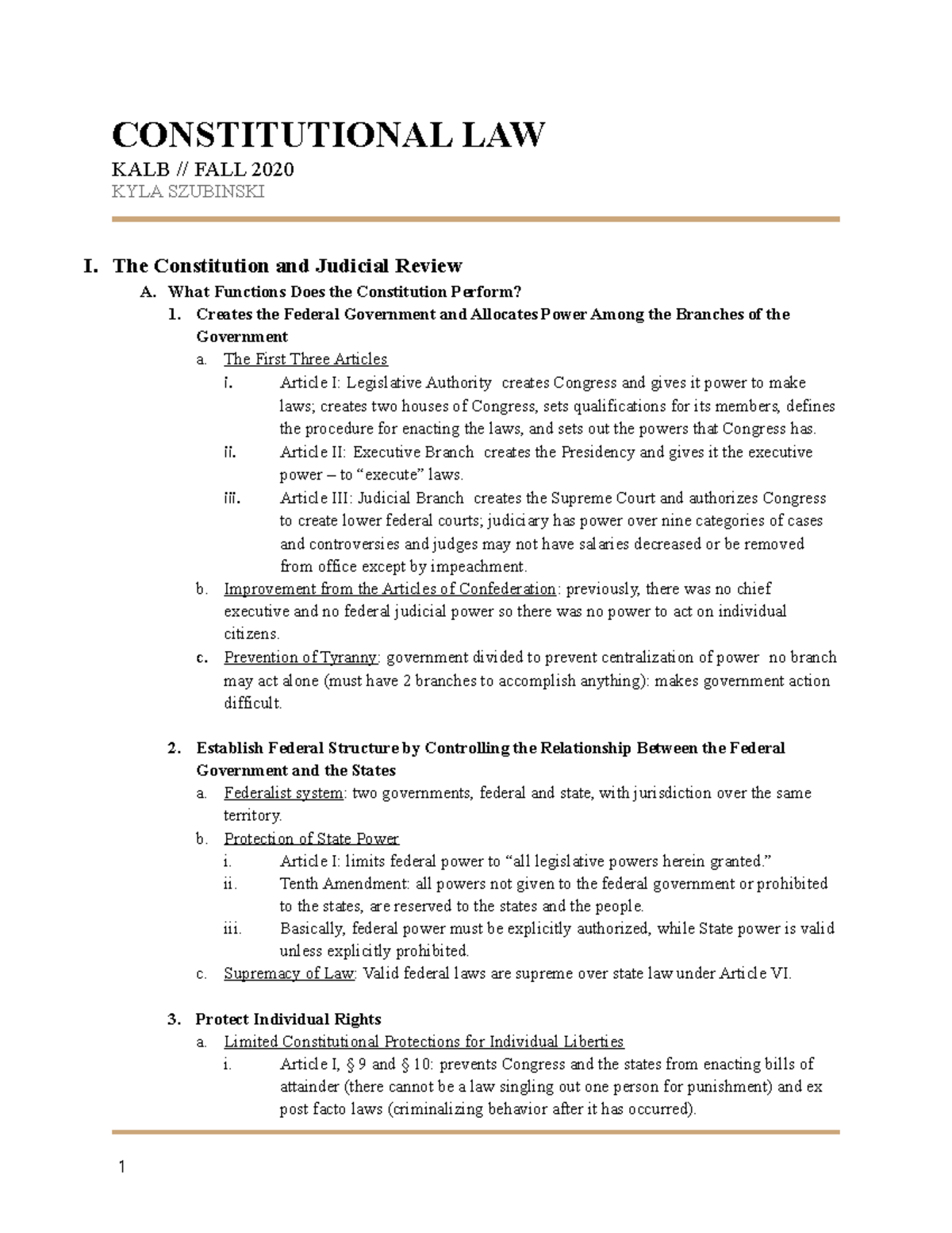 CON LAW Outline 2020 - CONSTITUTIONAL LAW KALB // FALL 2020 KYLA ...