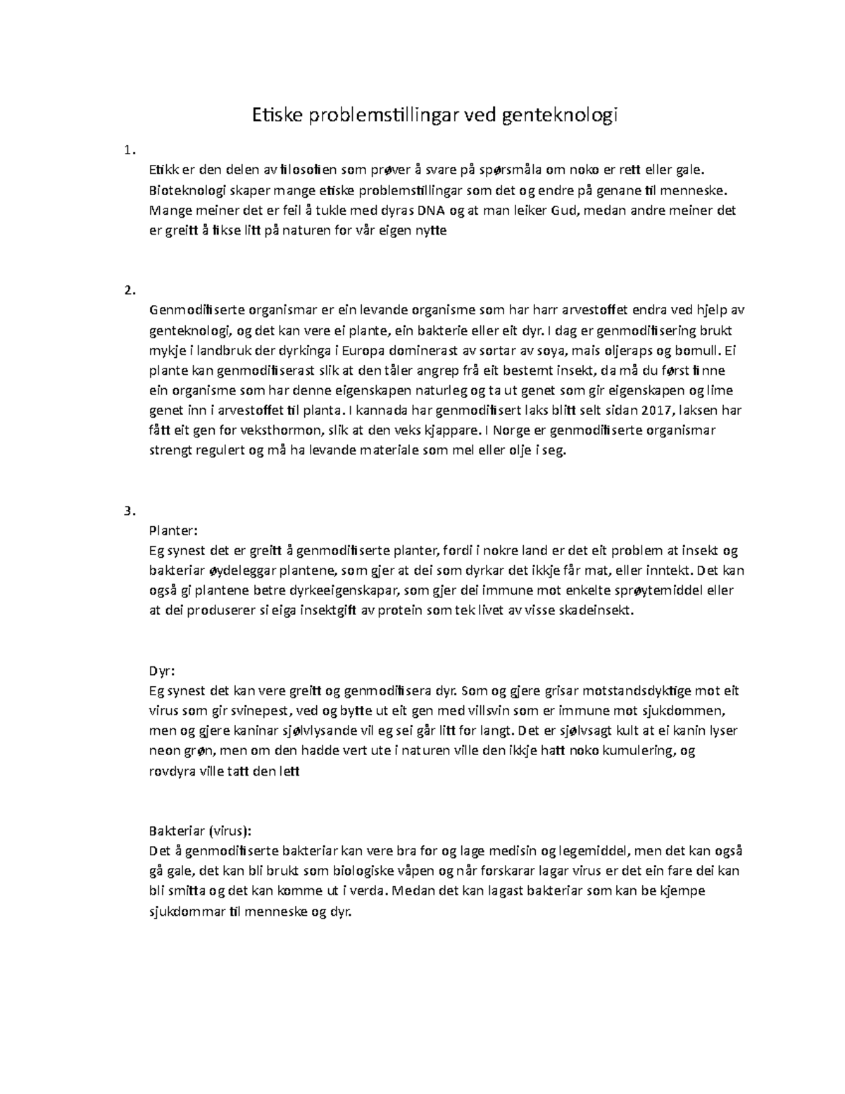 Etiske problemstillingar ved genteknologi oppgåver - Etiske ...