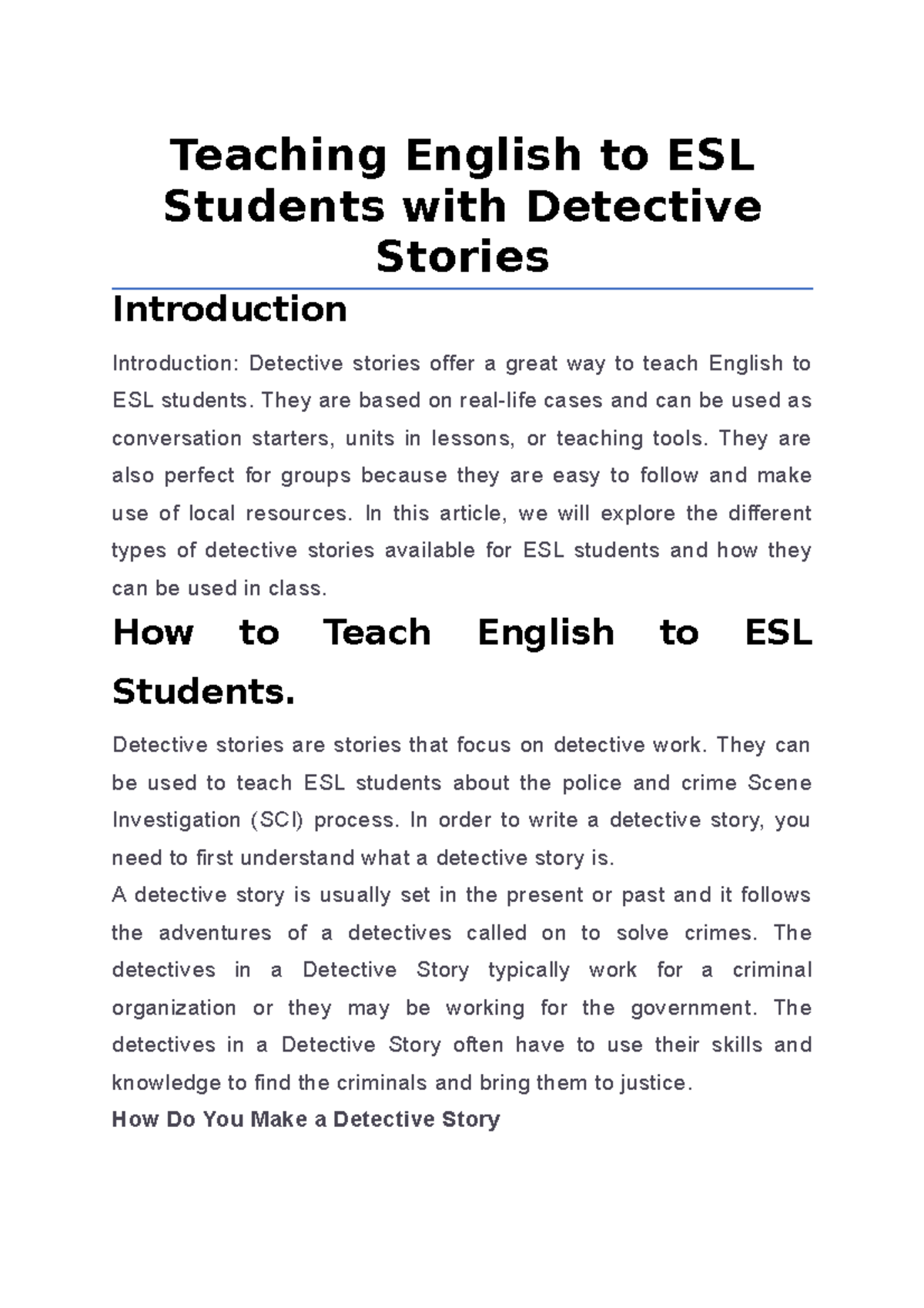 Teaching English to ESL Students with Detective Stories - Teaching ...