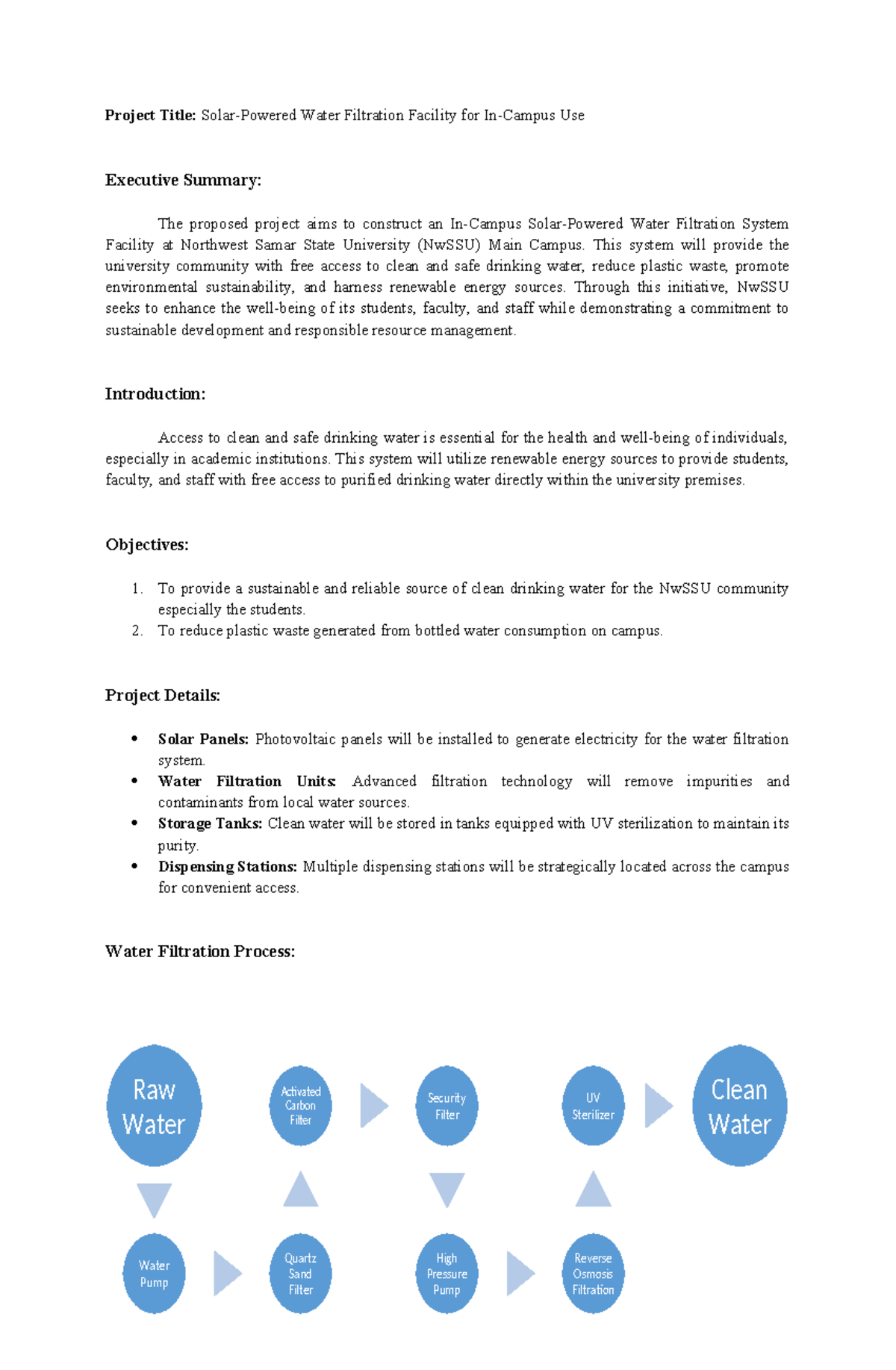 Project Proposal - Water Filtration Facility - Project Title: Solar-Powered Water Filtration ...
