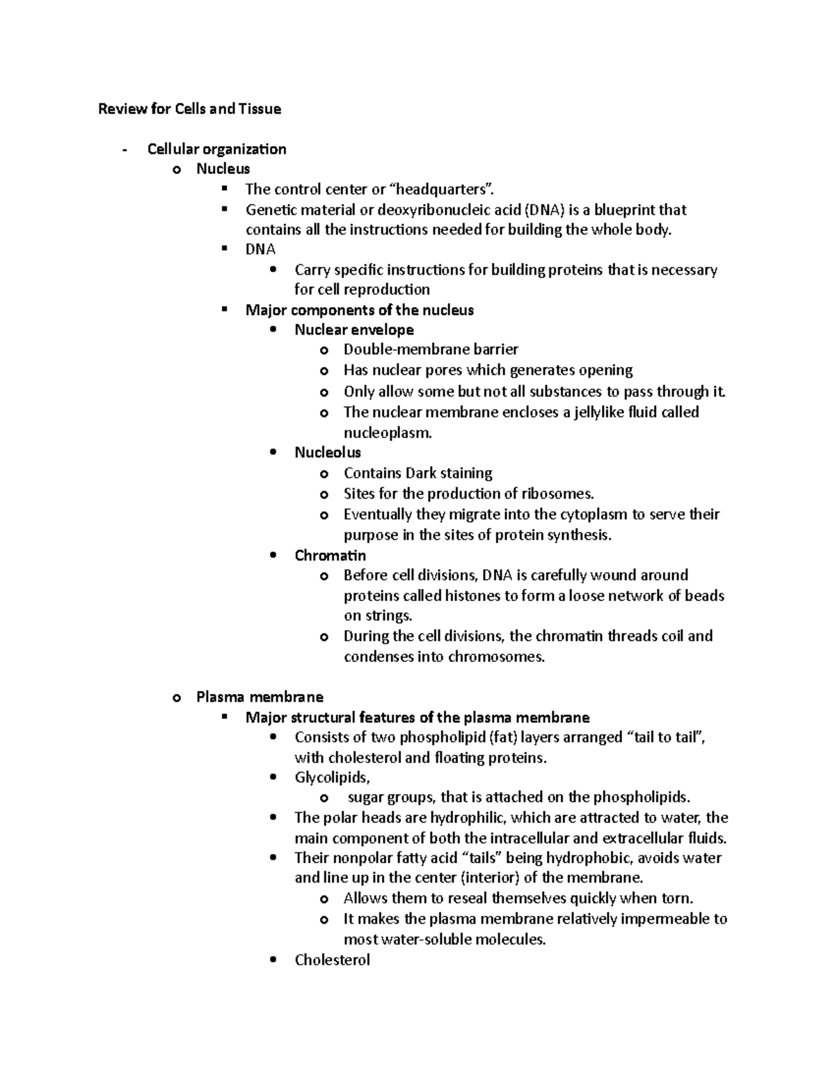Review for Cells and Tissue - Review for Cells and Tissue Cellular ...