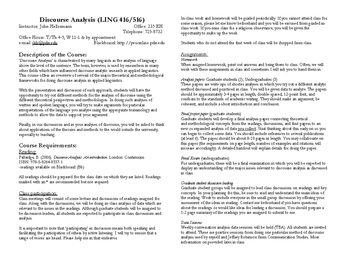 Provisional DA syllabus 2010 - Discourse Analysis (LING 416/516 ...