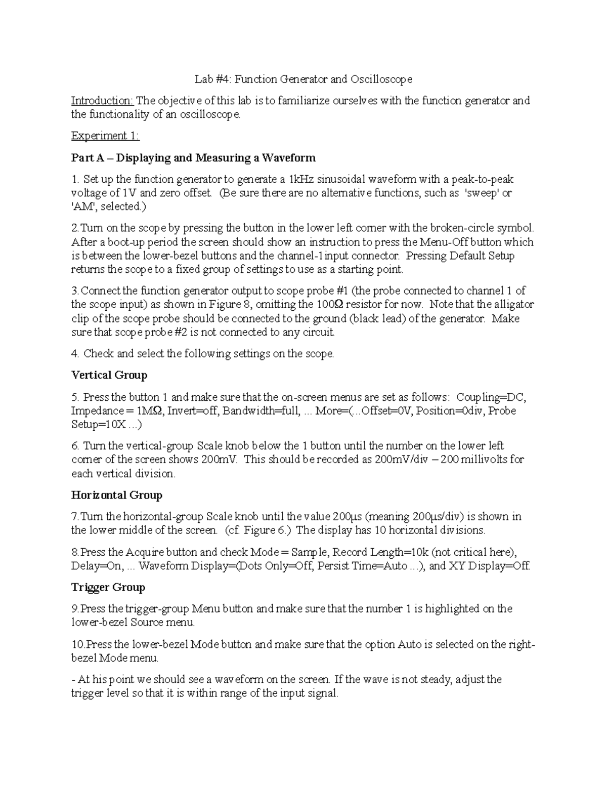 Lab4 - Lab #4: Function Generator and Oscilloscope - Lab #4: Function ...