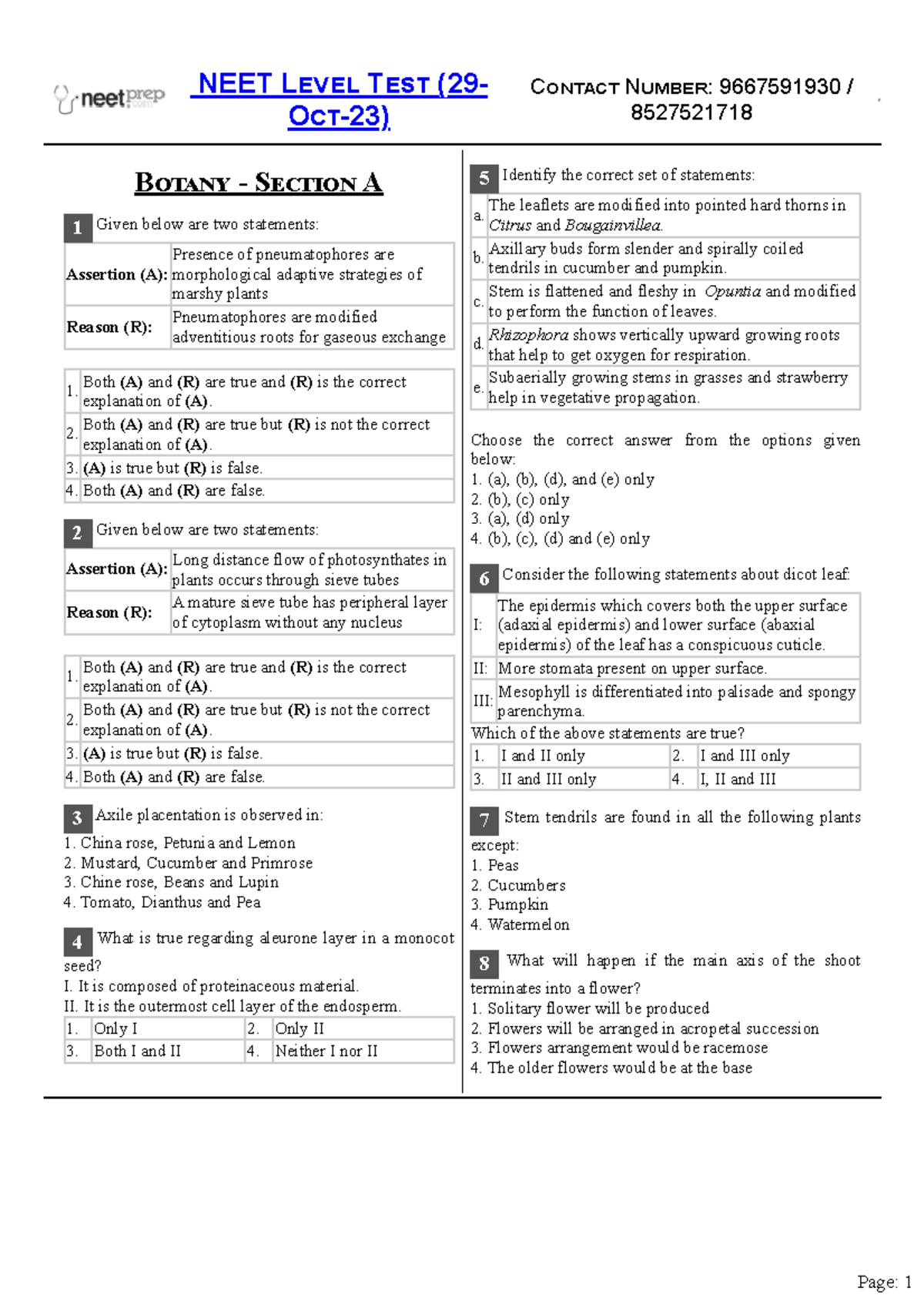 🩺TEST 02 - mock test - B - S A 1 Given below are two statements ...