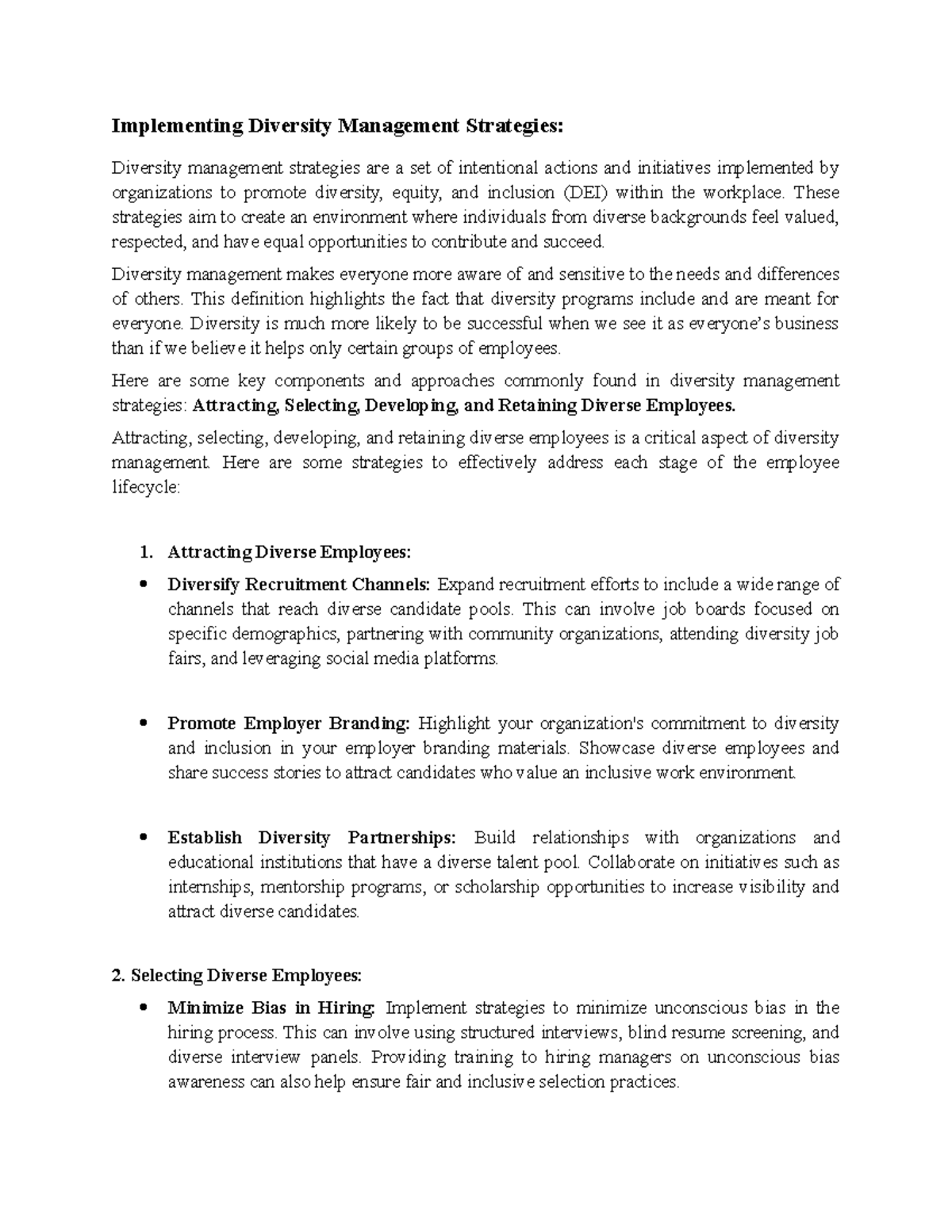 Implementing Diversity Management Strategies - Implementing Diversity ...