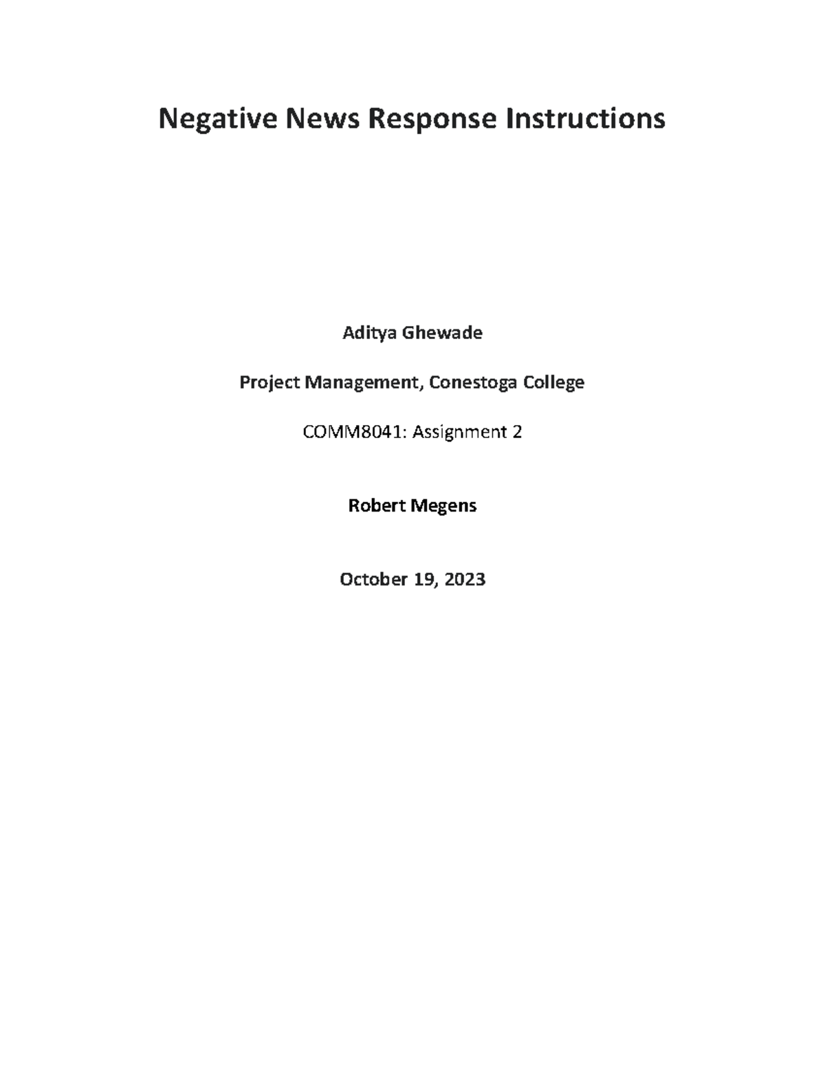 Negative News Response Instructions 2 - Negative News Response ...