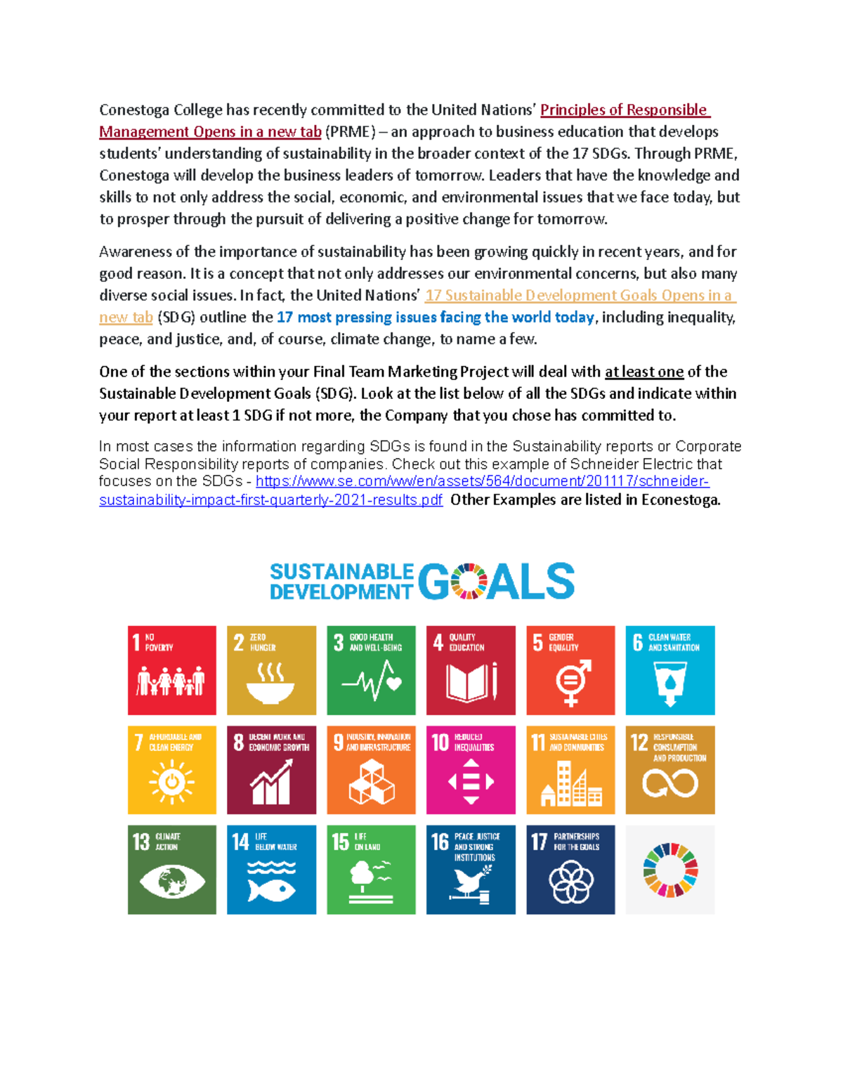 10- SDG Worksheet - Assignment - Conestoga College has recently ...