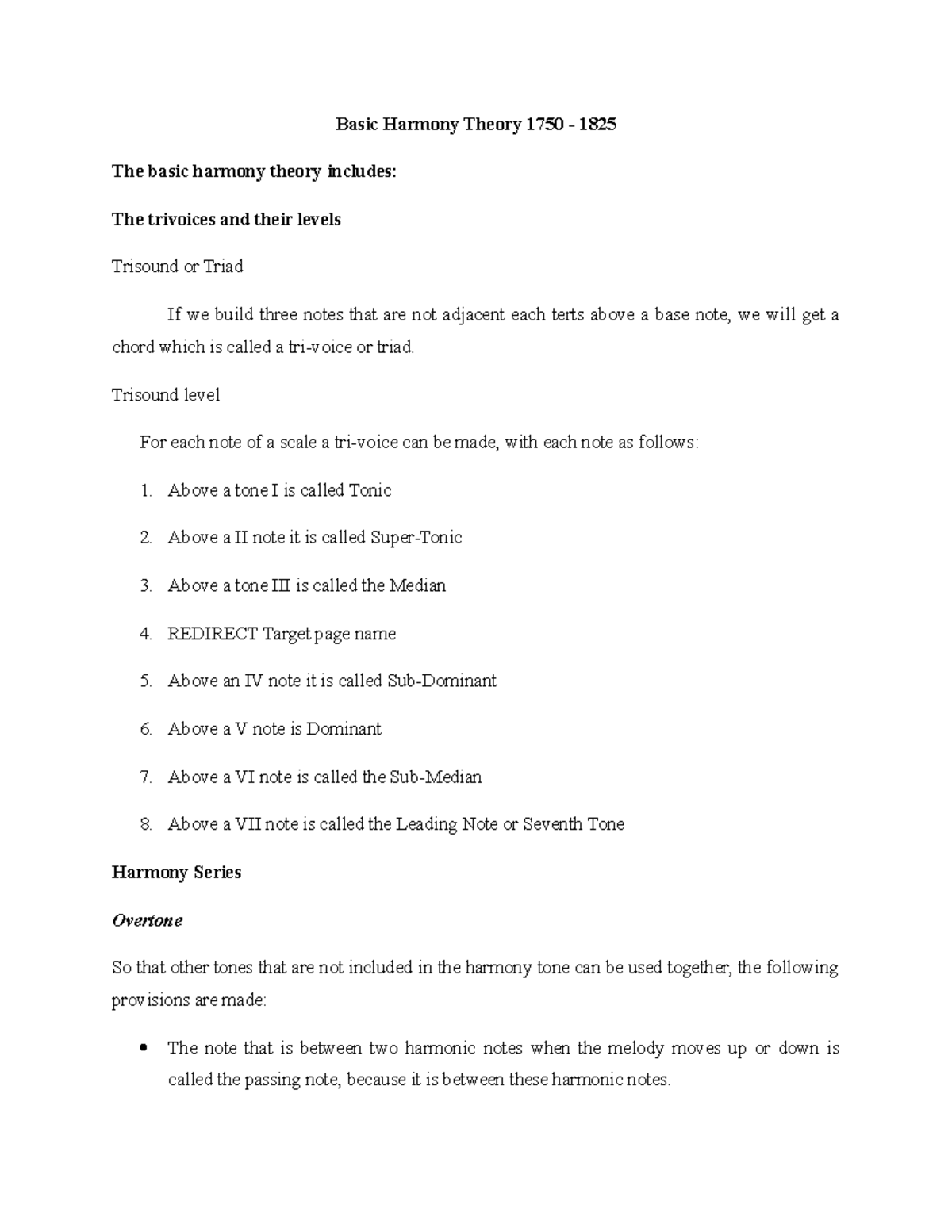 Basic Harmony Theory 1750-1825 - Trisound level For each note of a ...