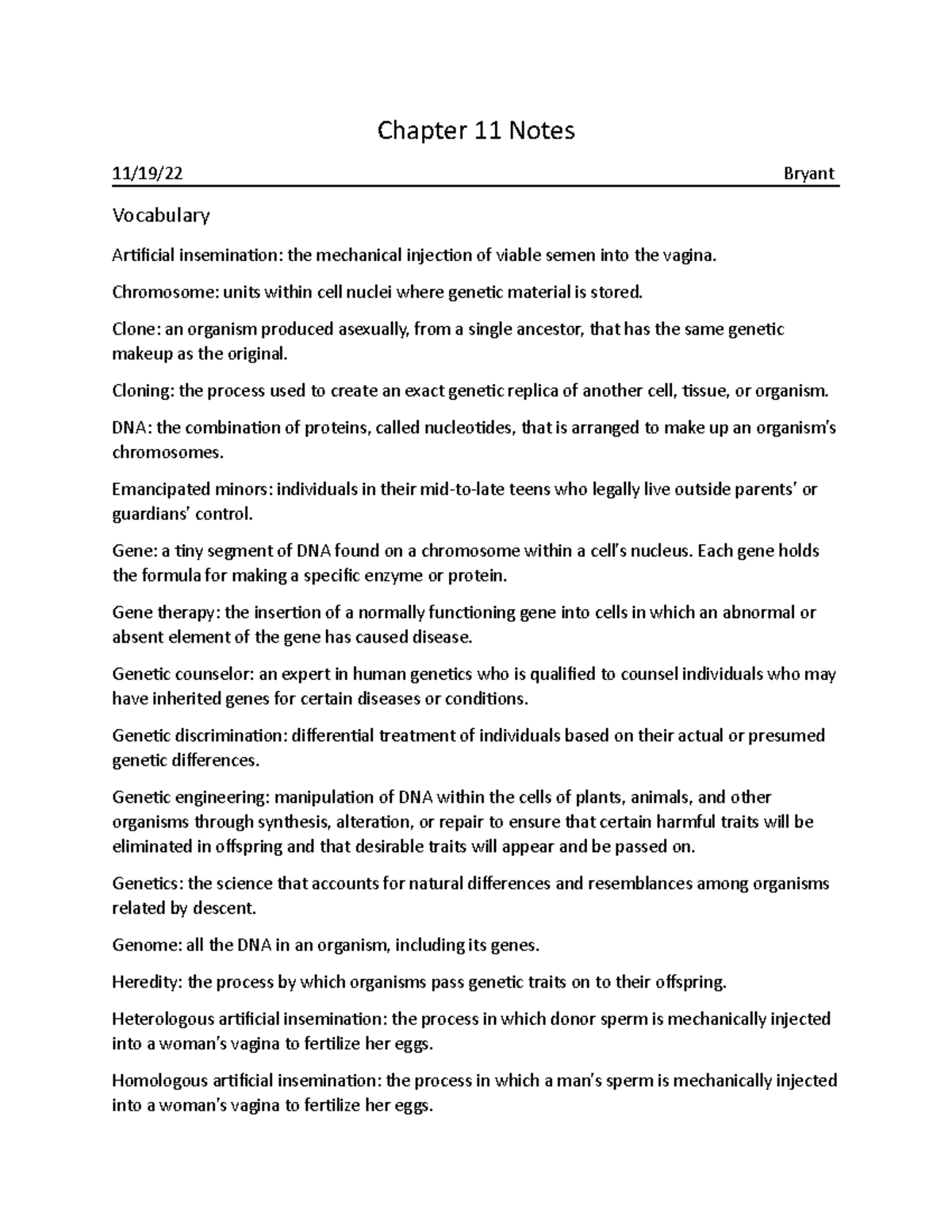 Chapter 11 Notes - Bryant - Chapter 11 Notes 11/19/22 Bryant Vocabulary ...