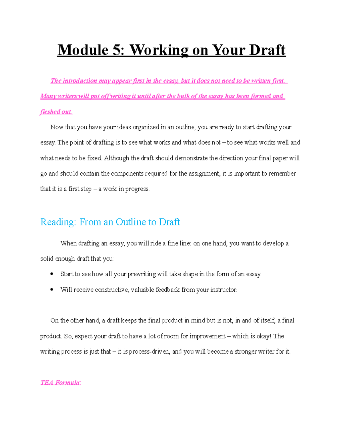 Outline to Draft - Module 5: Working on Your Draft The introduction may ...