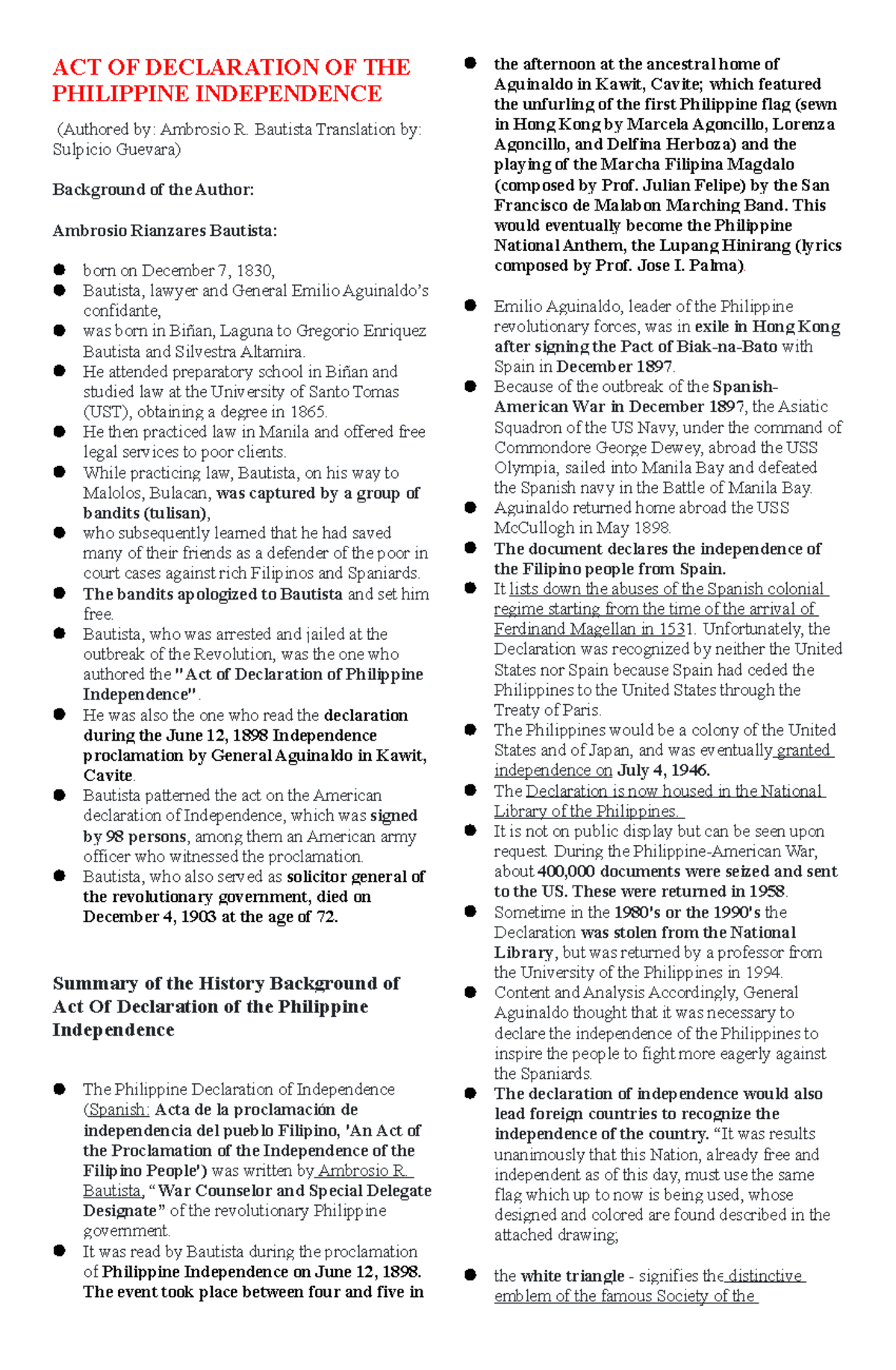 ACT OF Declaration OF THE Philippine Independence - Filipino sa piling ...