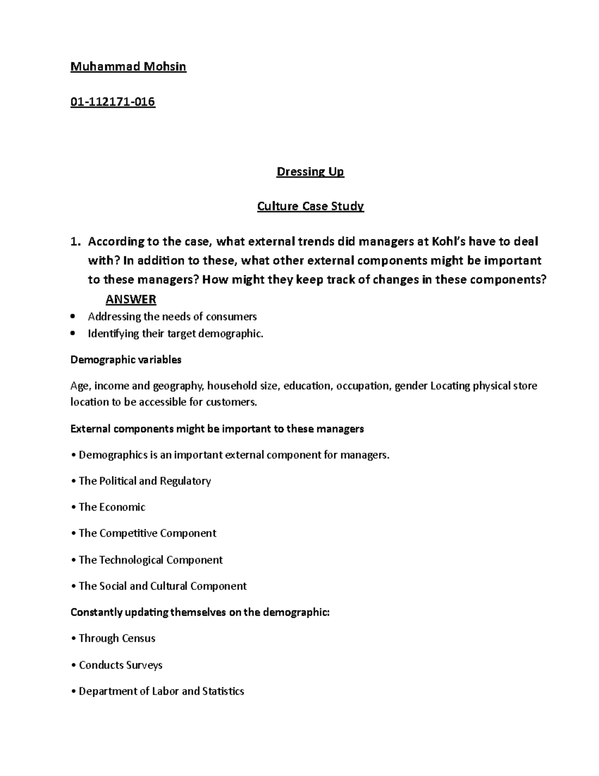 Culture Case Study - Muhammad Mohsin 01-112171- Dressing Up Culture ...