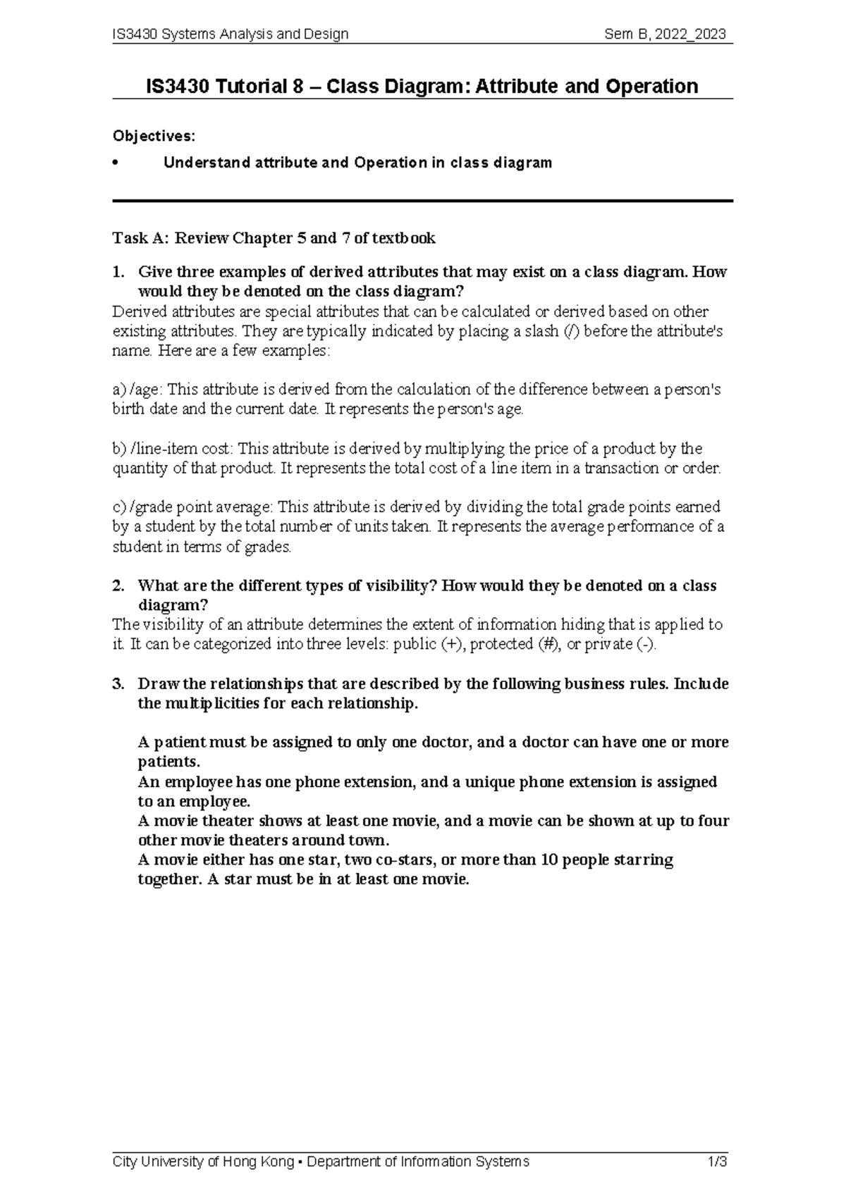 IS3430 week8tutorial - ans - IS3430 Systems Analysis and Design Sem B, 2022_ IS3430 Tutorial 8 ...