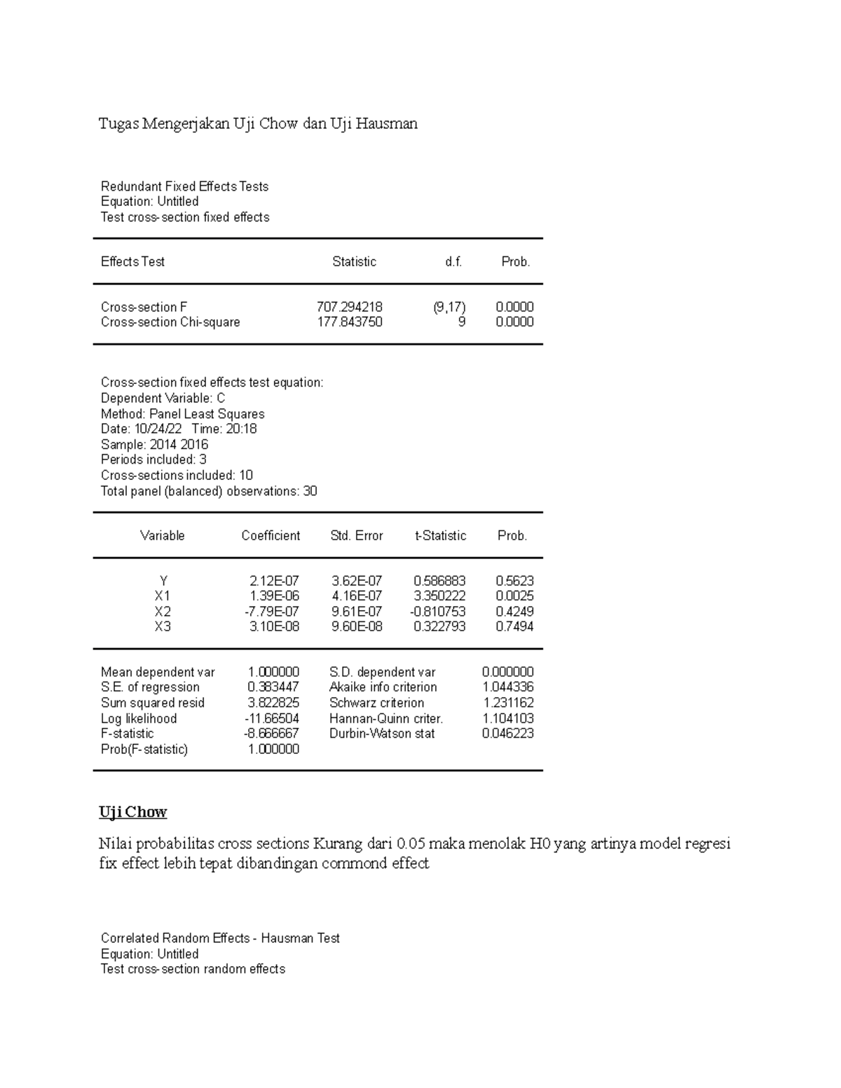 Tugas Regresi Data Uji Chow dan Uji Hausman - Tugas Mengerjakan Uji ...