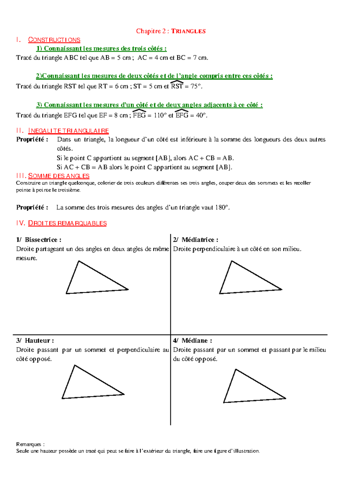Cours triangles 2019 - Chap it re 2 : TRIANGLES I. CONSTRUCTI ONS ...