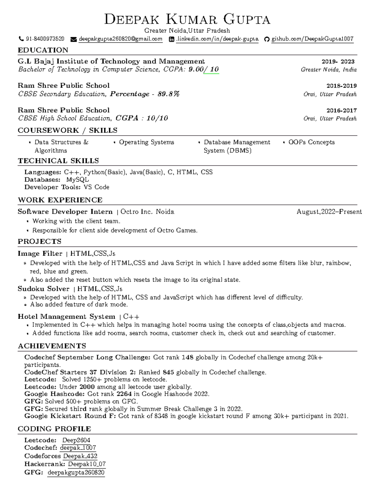 Deepak Kumar Gupta Resume 1 - Deepak Kumar Gupta - Deepak Kumar Gupta Greater Noida,Uttar ...