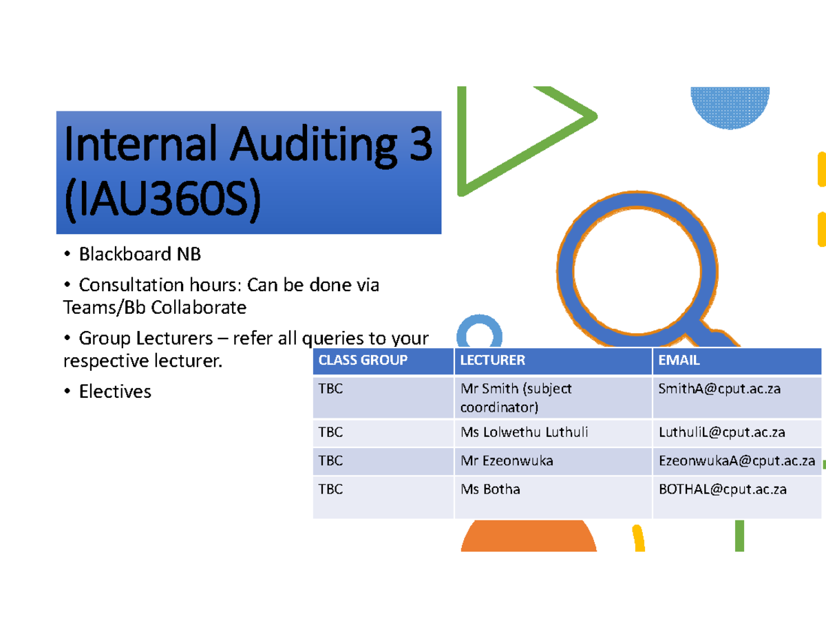 IA3 Intro 2021 Class 3 - Lecture notes 1 - Internal Auditing 3 (IAU360S ...