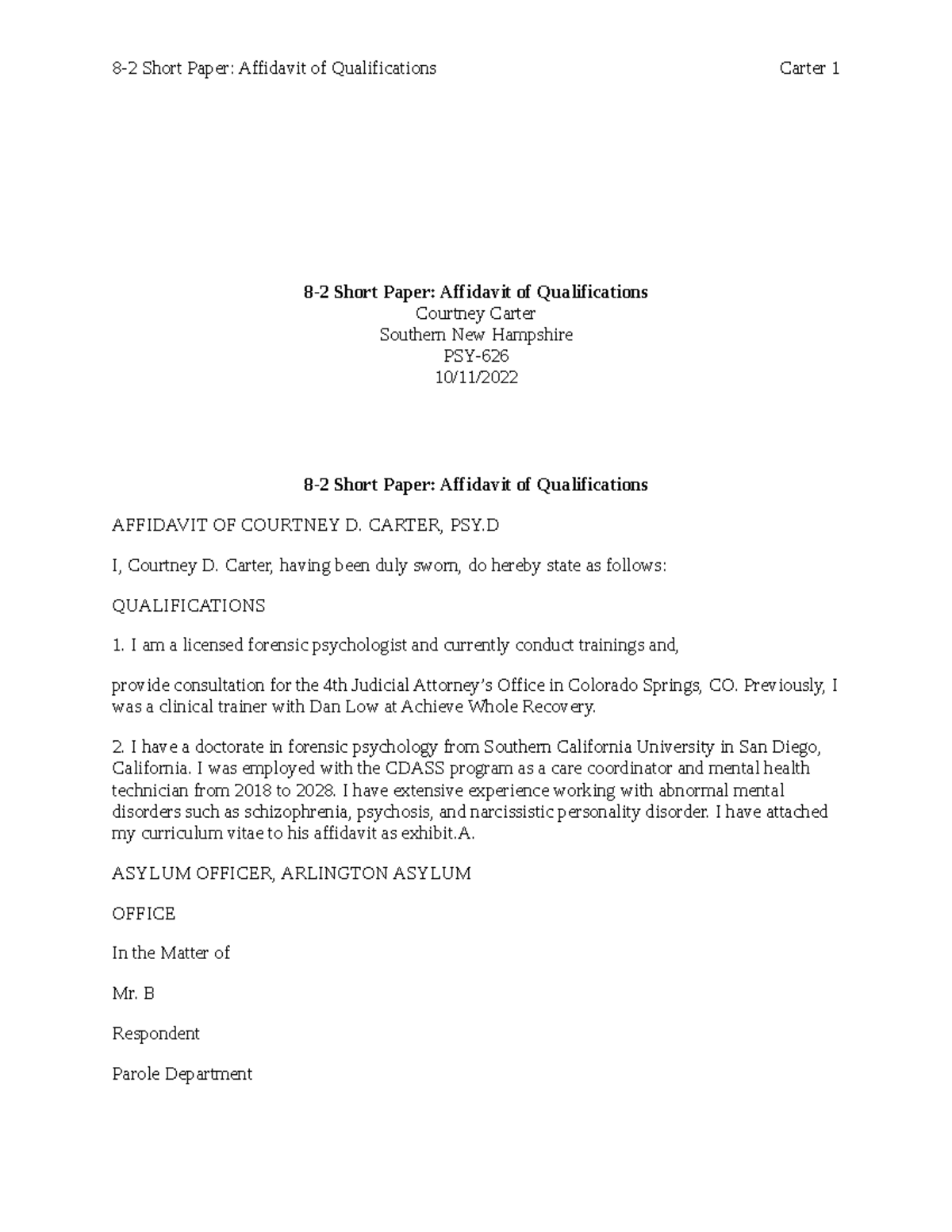 8-2 Short Paper Affidavit of Qualifications - 8-2 Short Paper ...