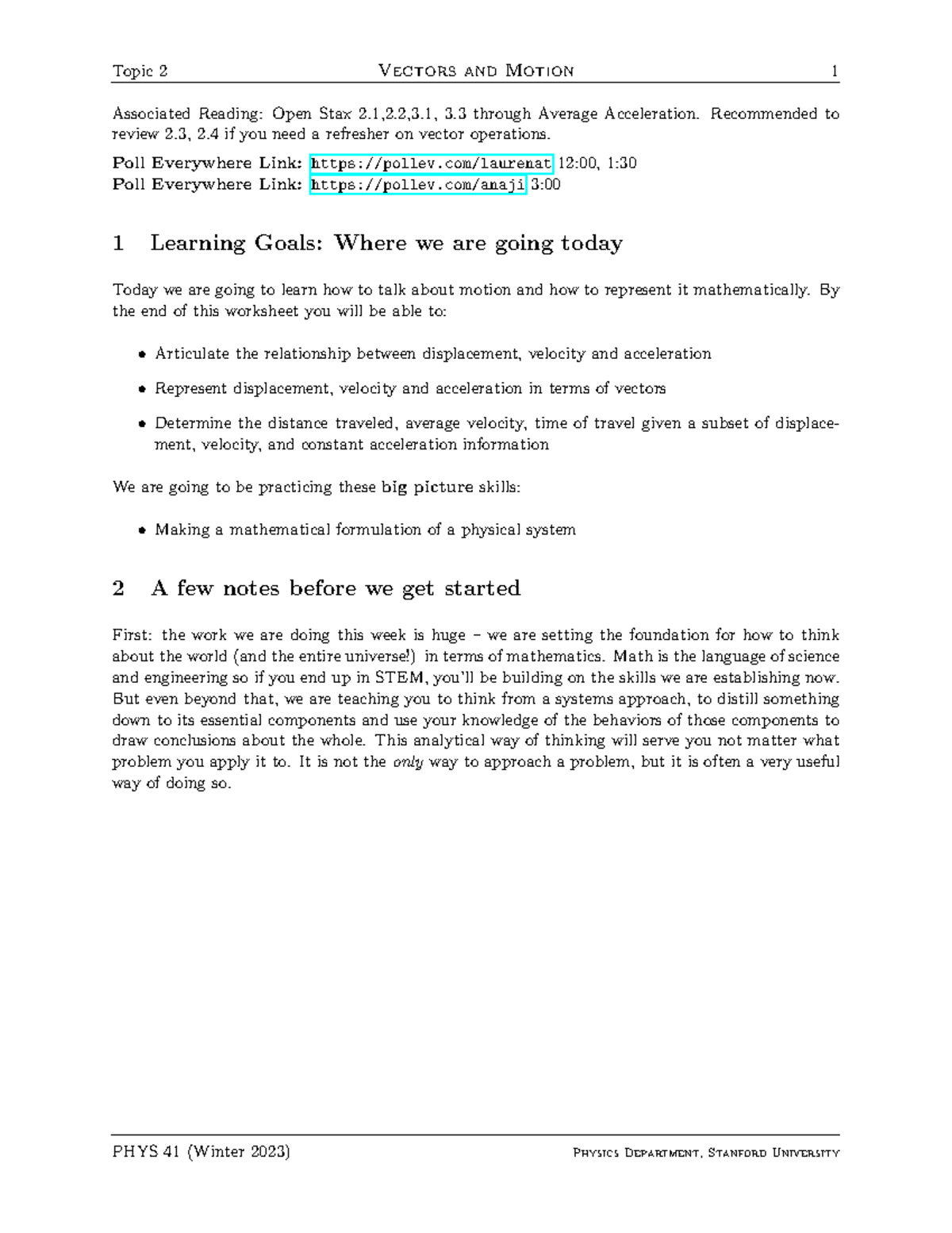 Lecture Notes 2 - Associated Reading: Open Stax 2,2,3, 3 through ...