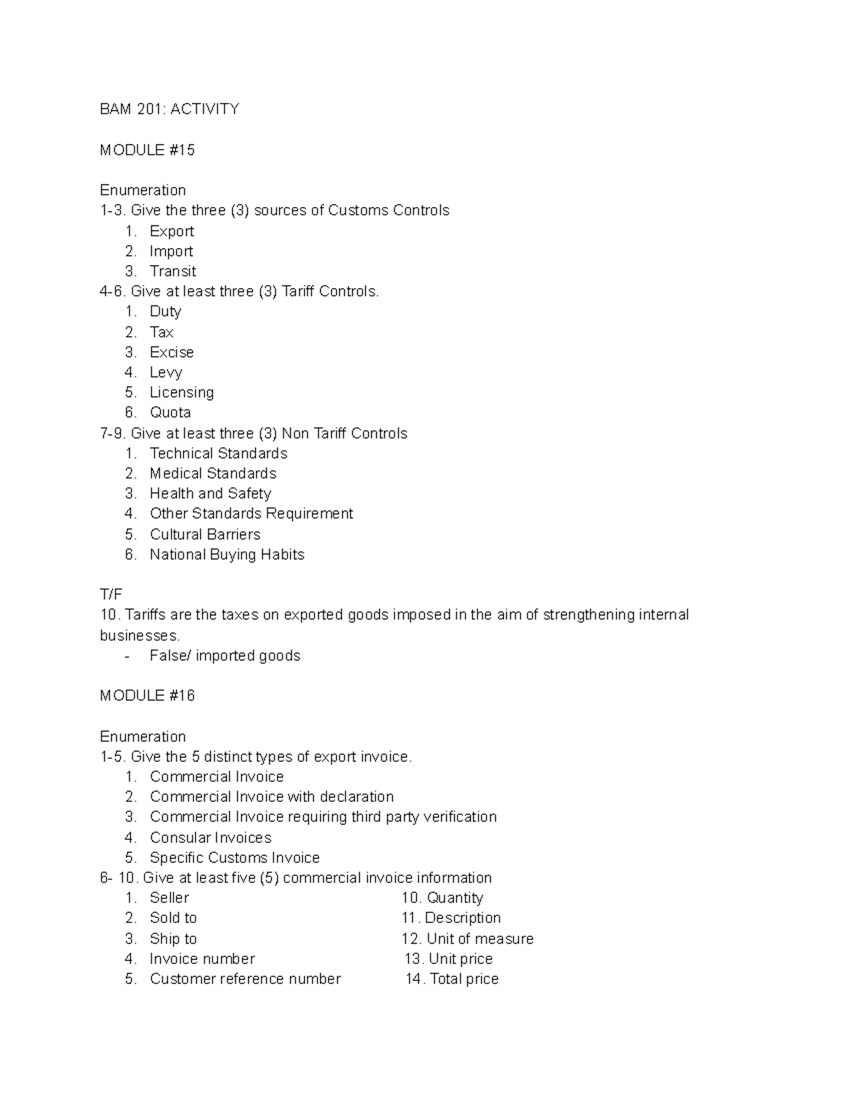 BAM-201- Activity - Lecture - BAM 201: ACTIVITY MODULE Enumeration 1-3 ...