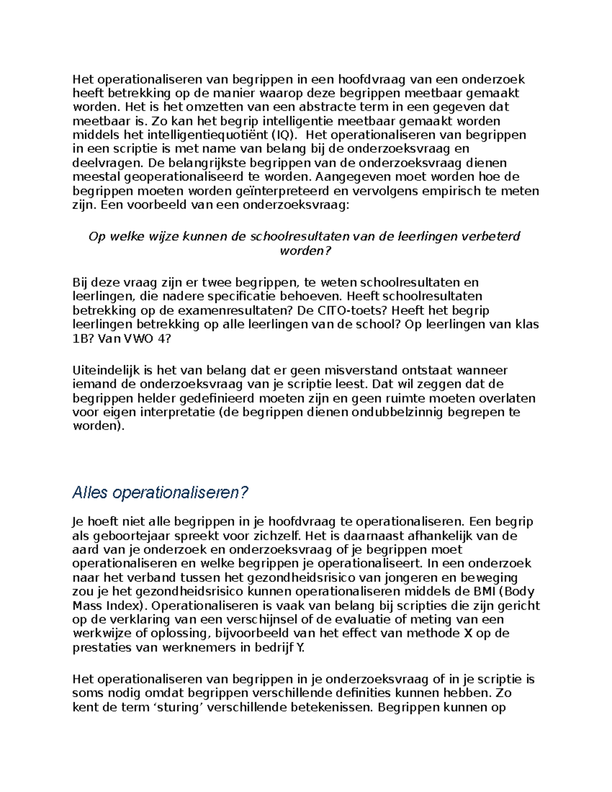 Document - Oefen opdracht - Het operationaliseren van begrippen in een ...