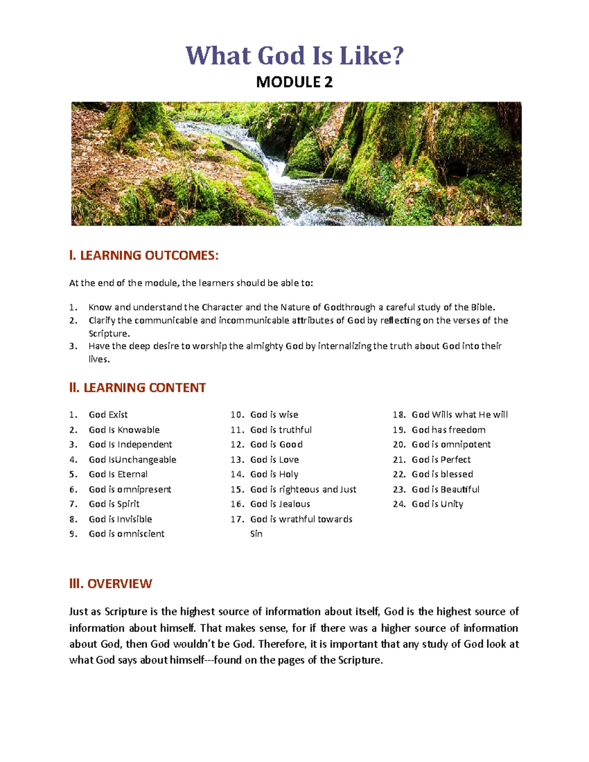 Module 2 - What God Is Like - What God Is Like? MODULE 2 J l. LEARNING ...