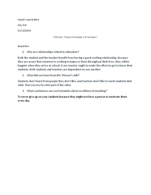 TED TALK - ted talk - TED TALK Kaylah 03/26/ What do you think "the ...