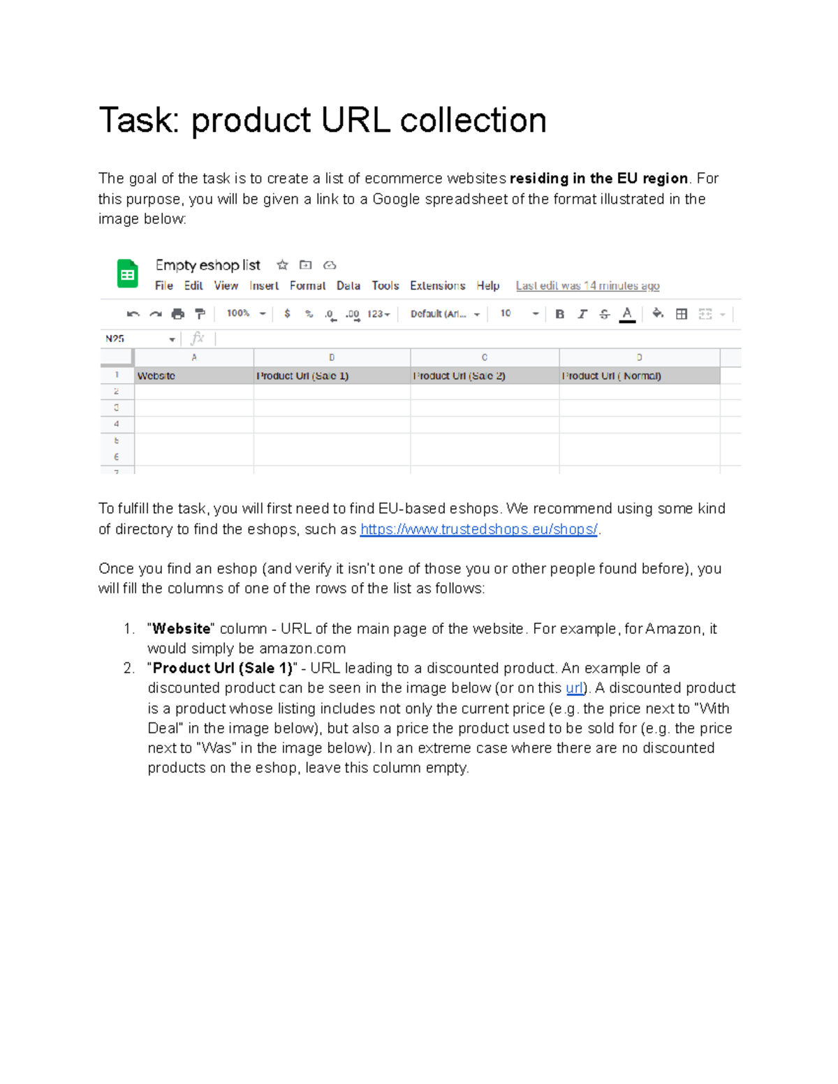 Data collection specification - Task: product URL collection The goal ...
