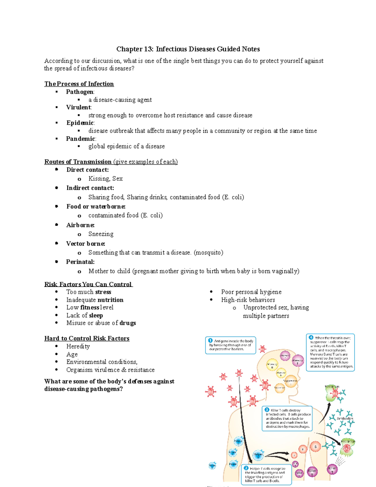Ch 13- Infectious Diseases Guided Notes - Chapter 13: Infectious ...
