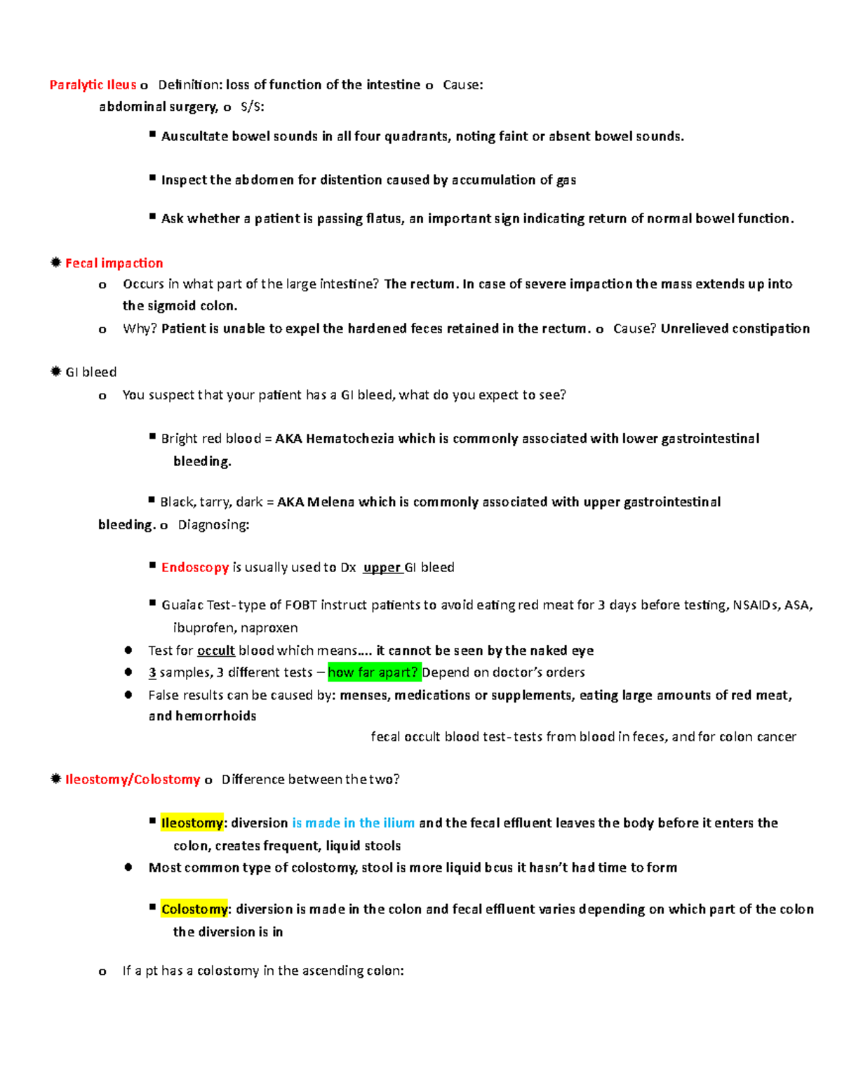 Paralytic Ileus - Fundamentals lecture notes - Paralytic Ileus o ...
